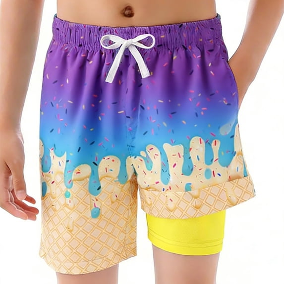 Kiijoy Boys Ice-Cream Print Swim Trunks with Compression Liner Board ...