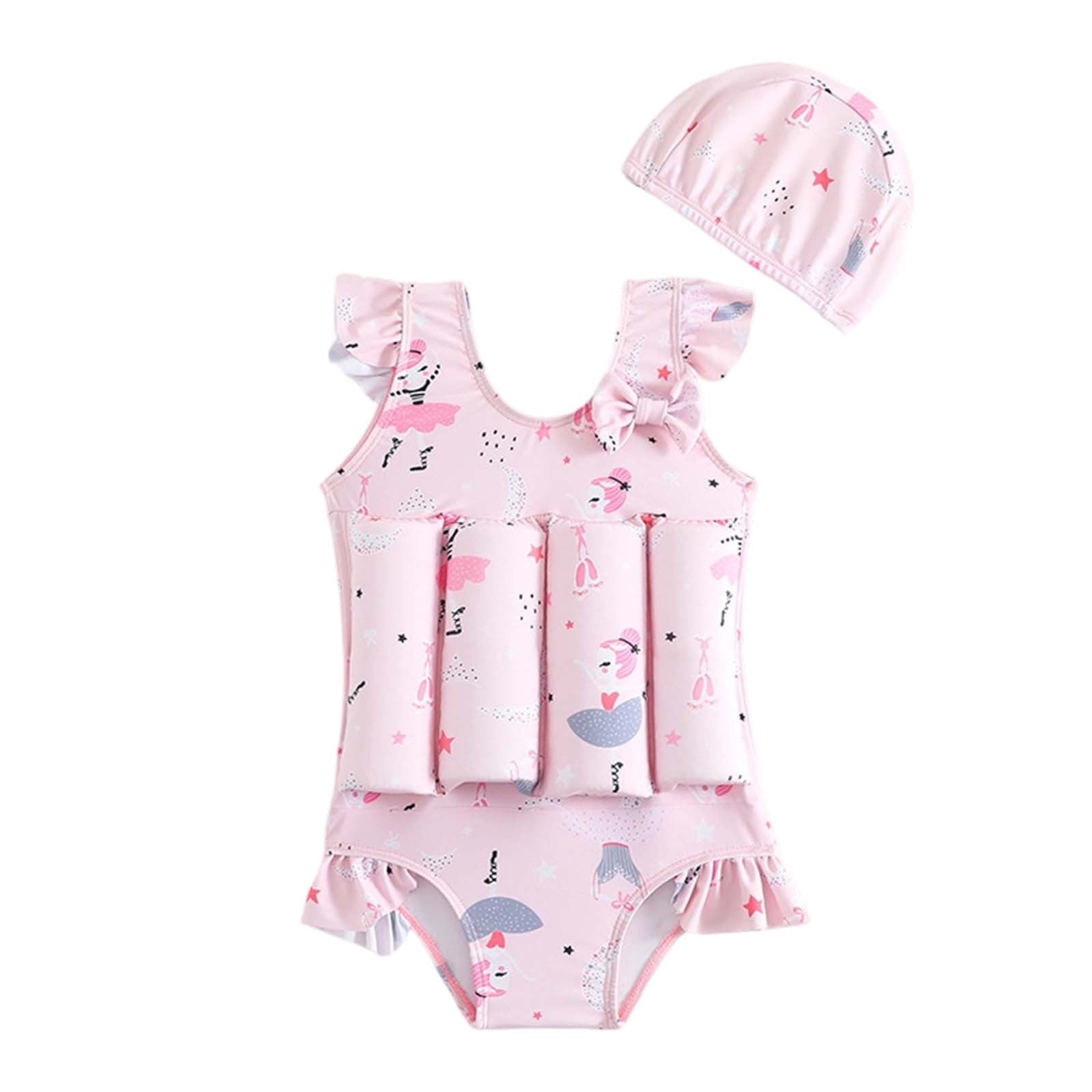 Kiijoy Girls Buoyancy One-Piece Swimsuit with Swim Cap Floral Bathing ...
