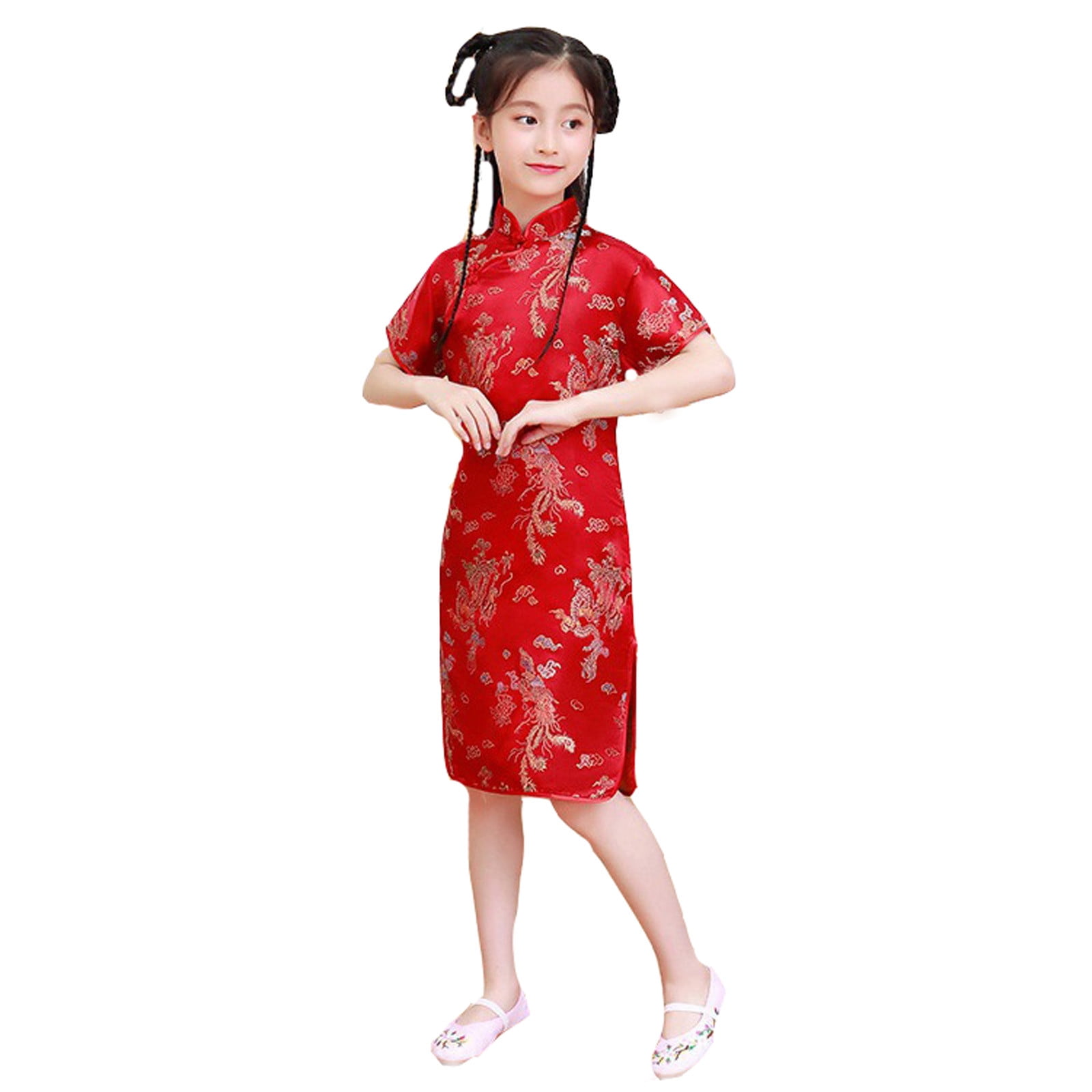 Kiijoy Girls Chinese Style Cheongsam Dress Classic Fit Short Sleeve ...