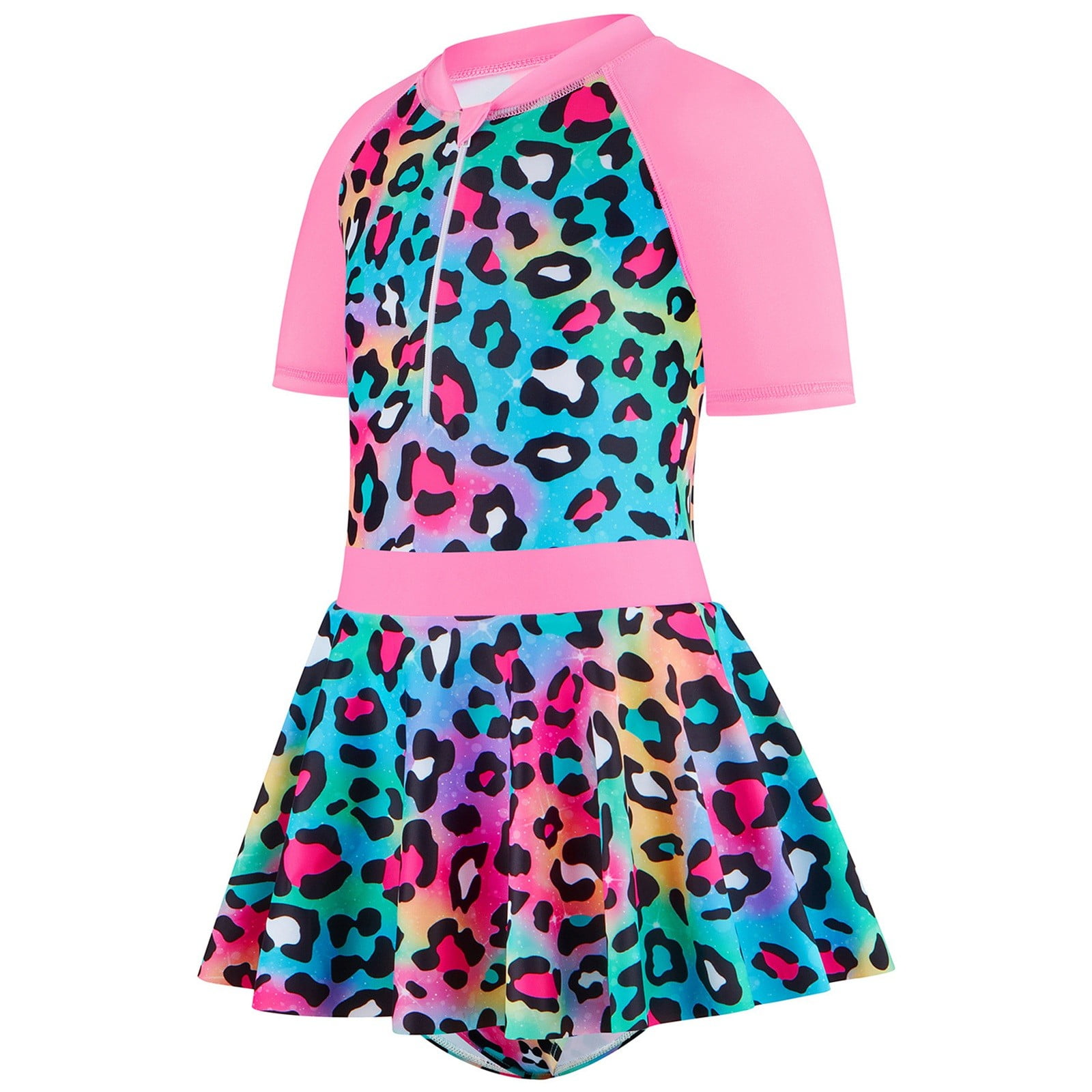 Kiijoy Girls Colorful Leopard Print Swim Dress One-Piece Swimsuit ...