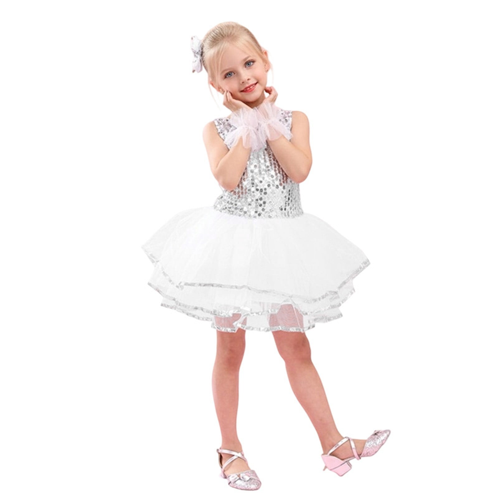Kiijoy Girls Glitter Performance Dance Tutu Dress Sparkly Dancing ...