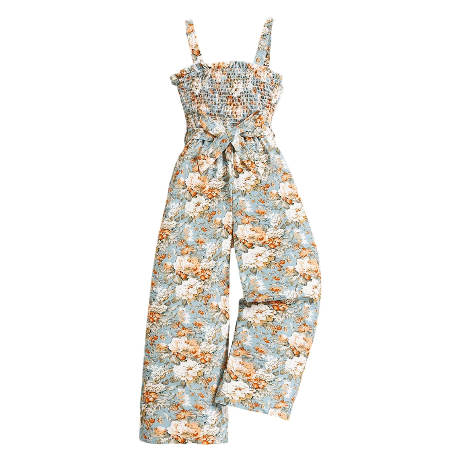 Kiijoy Girls Sleeveless Smocked Floral Jumpsuit Strap Romper Summer ...