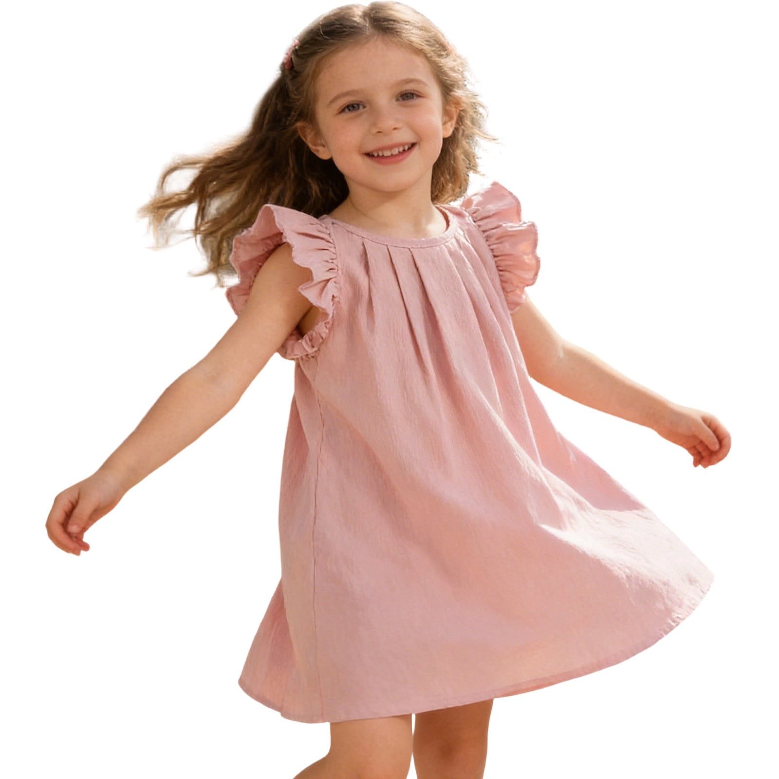 Kiijoy Girls Summer Ruffle Sleeves Dress Casual Solid A Line Play ...