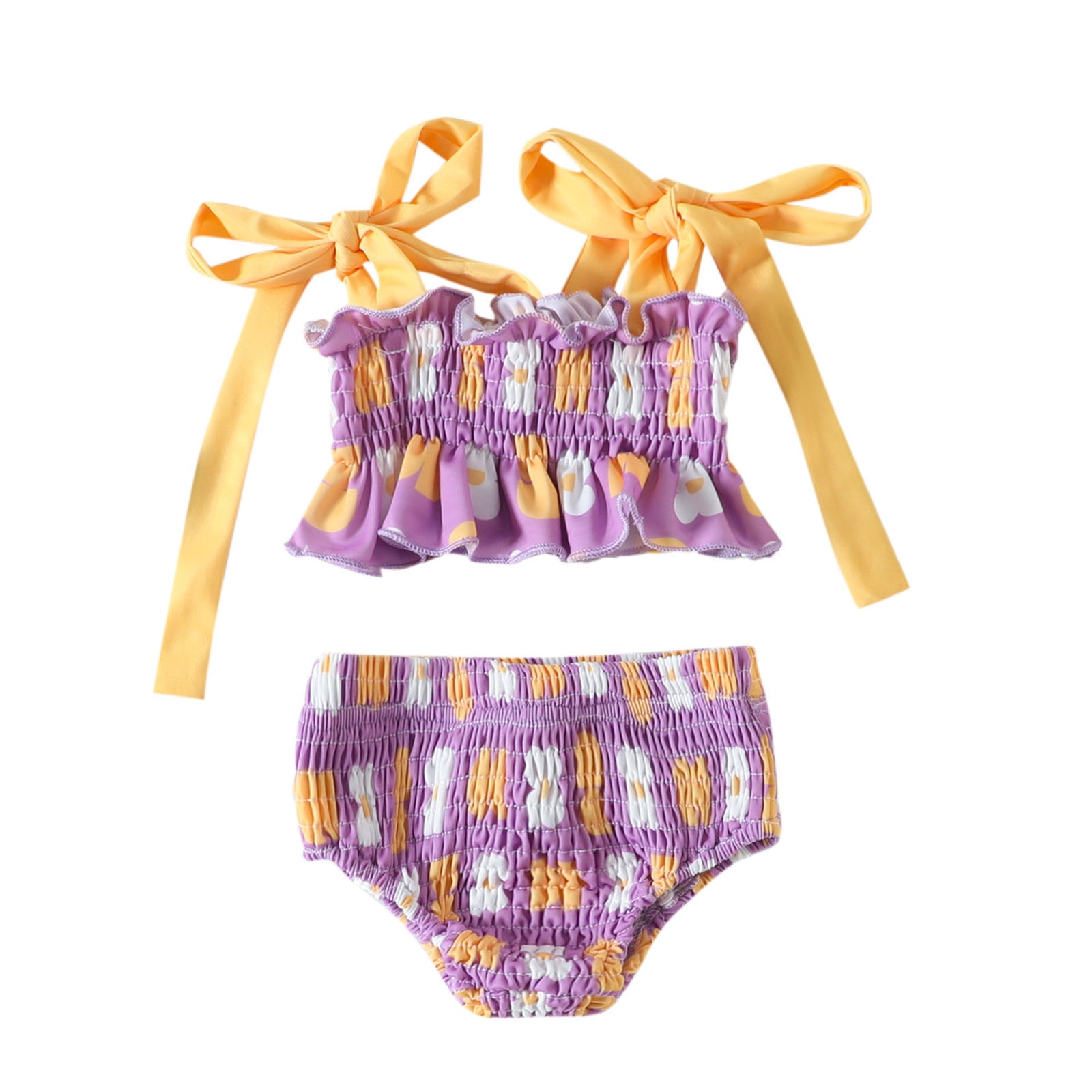 Kiijoy Girls Floral Bikini Swimsuit Ruffle Smocked Bathing Suit ...