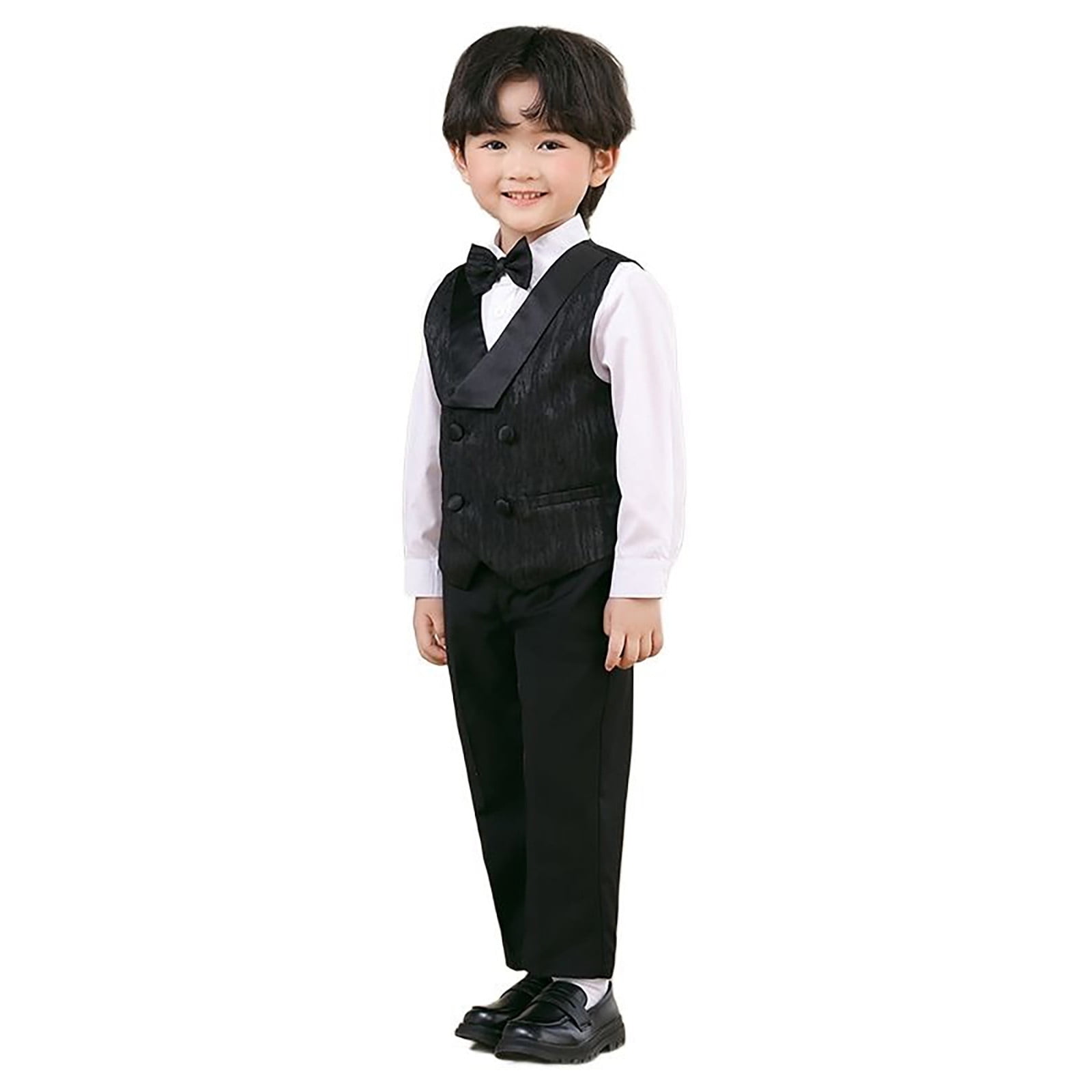 Kiijoy Little Boys Outfit Tuxedo Set Kids Formal Suit Vest Suspender ...