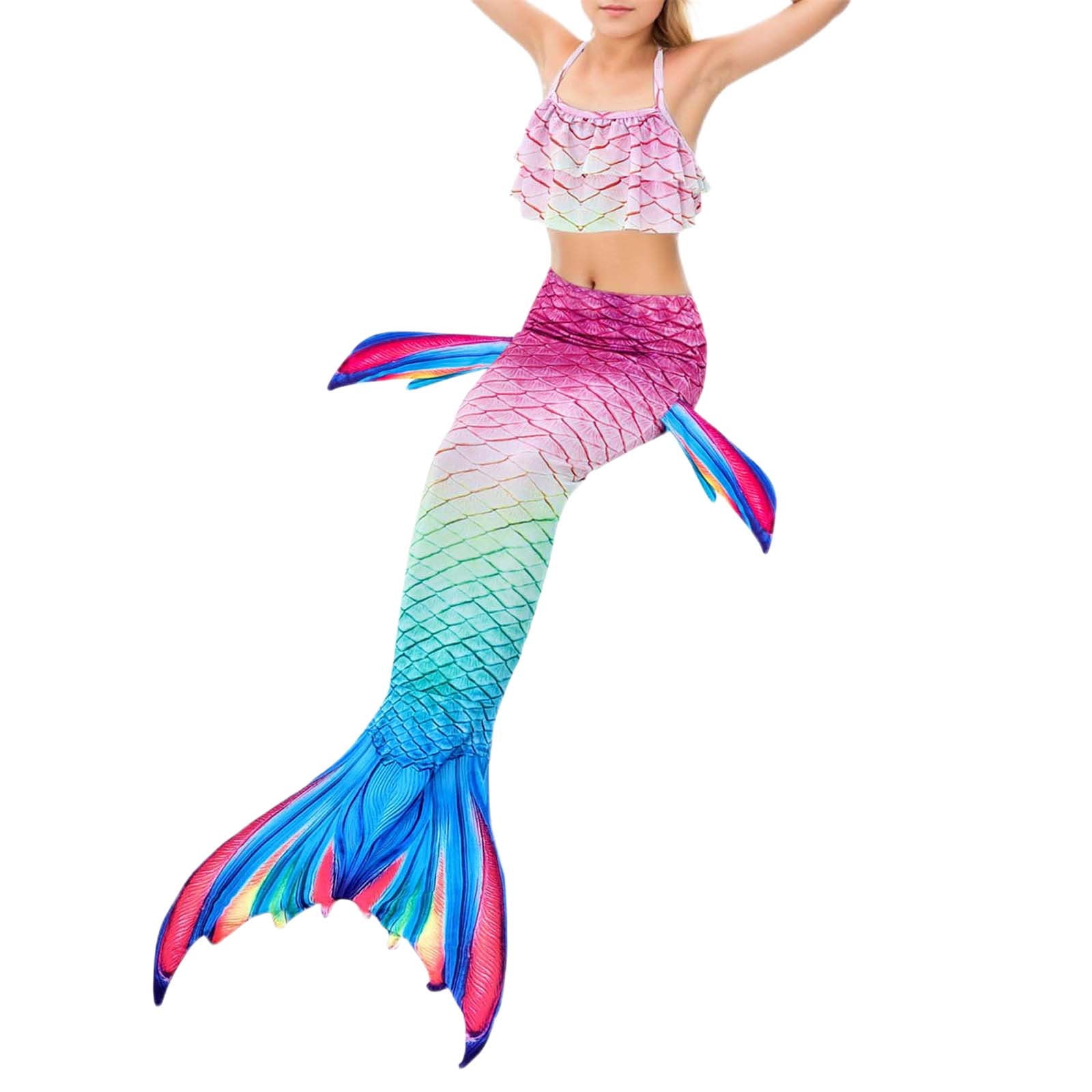 Kiijoy Little Girls 3-Piece Swimsuit Scale Print Ruffle Bikinis Fish ...