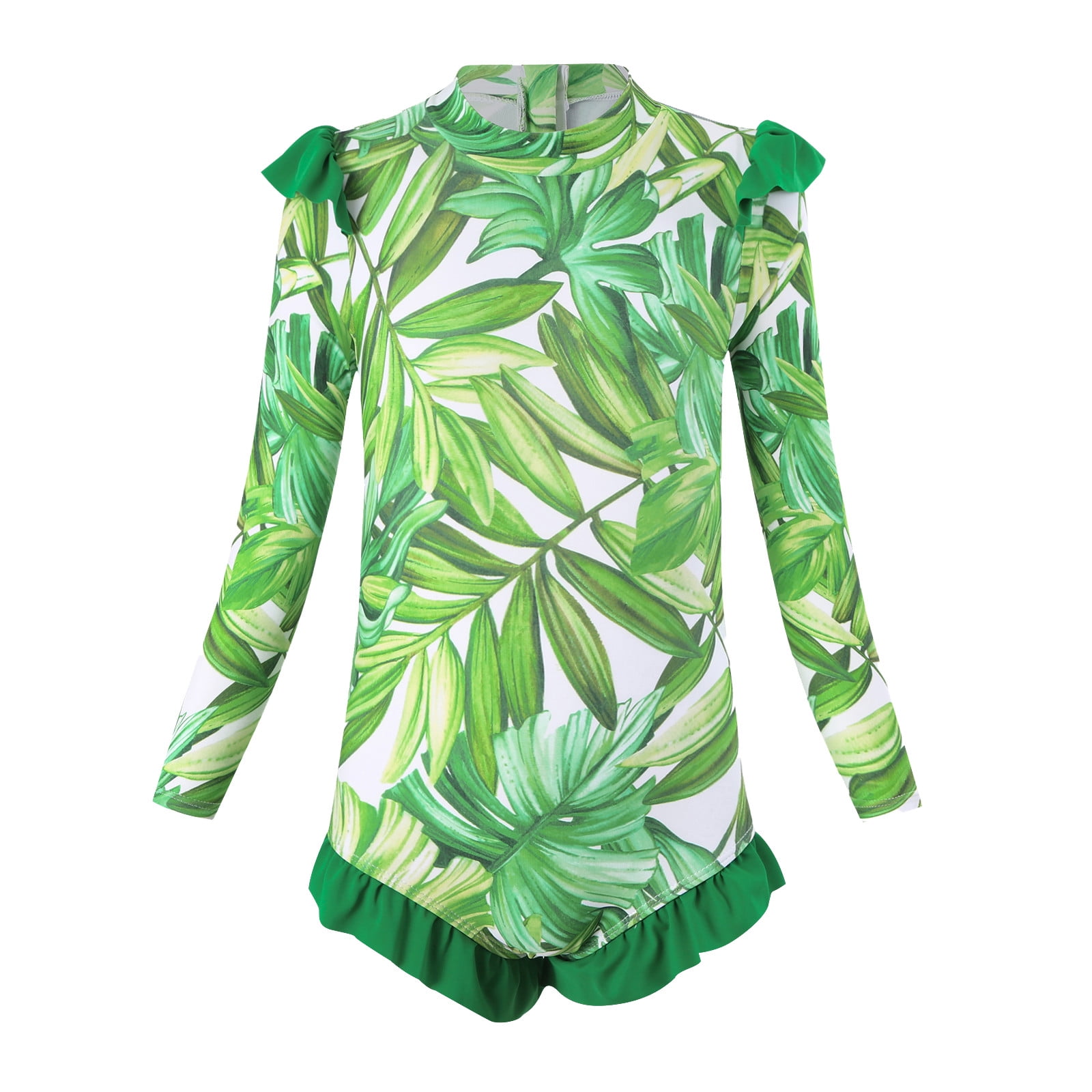 Kiijoy Little Girls Long Sleeve Zip-Up Rash Guard Tropical Ruffle One ...
