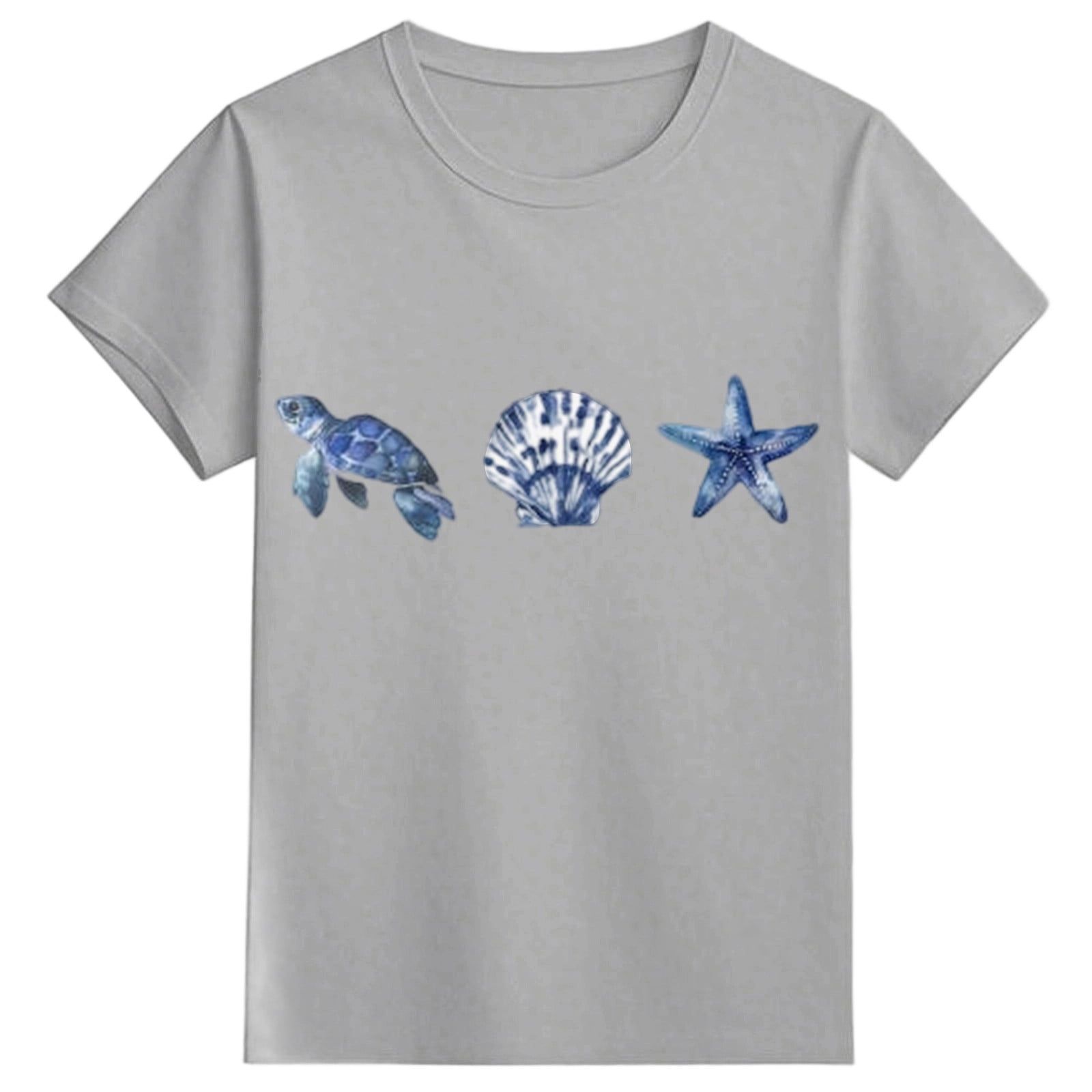 Kiijoy Little Girls Ocean Graphic T-Shirt Summer Short Sleeve Crew Neck ...