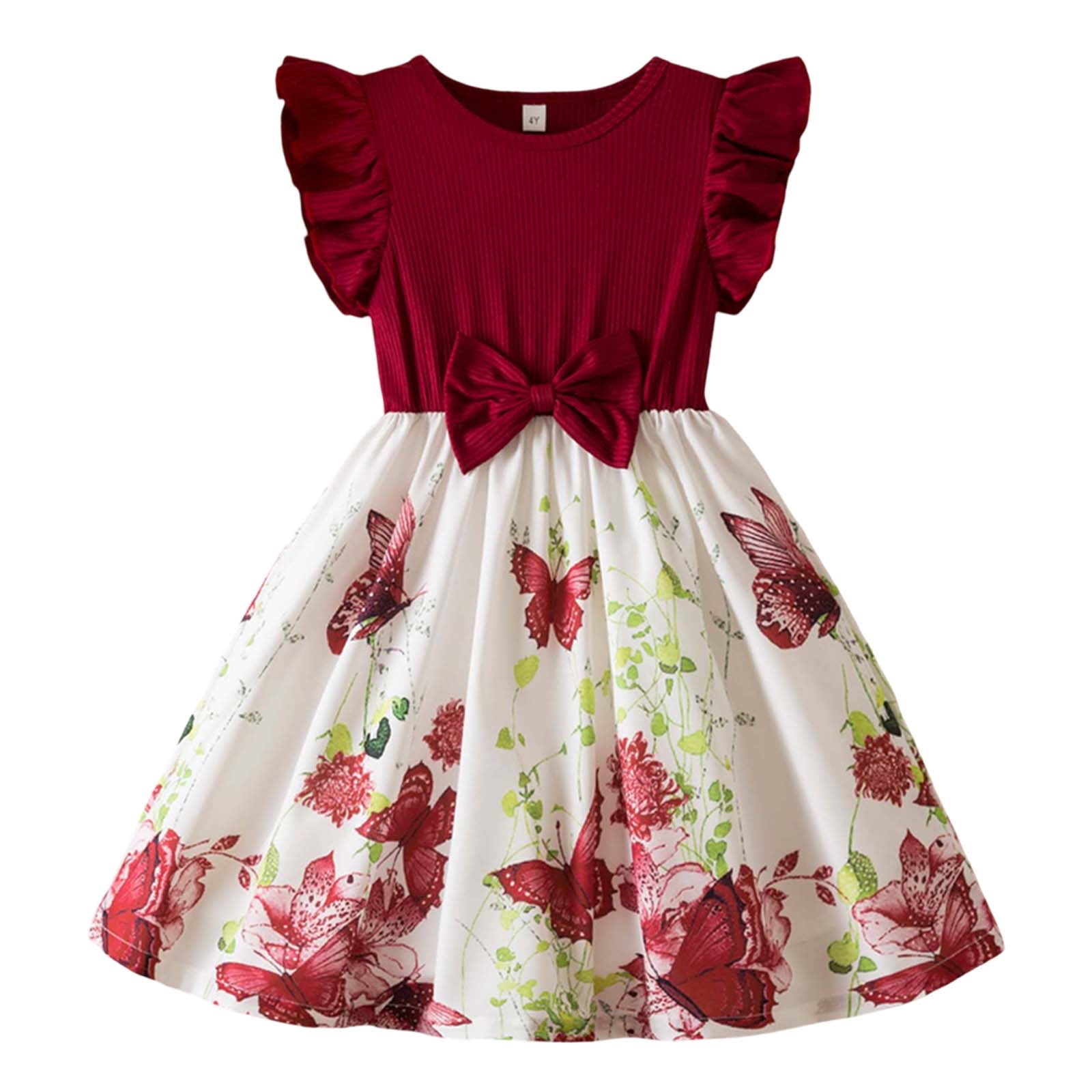 Kiijoy Little Girls Sleeveless Butterfly Print Bow Dress Summer Soft ...
