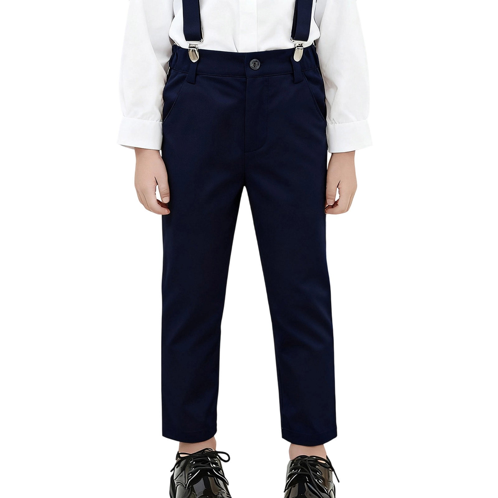 Kiijoy Teen Boys Suspenders Uniform Pants School Formal Flat Front ...