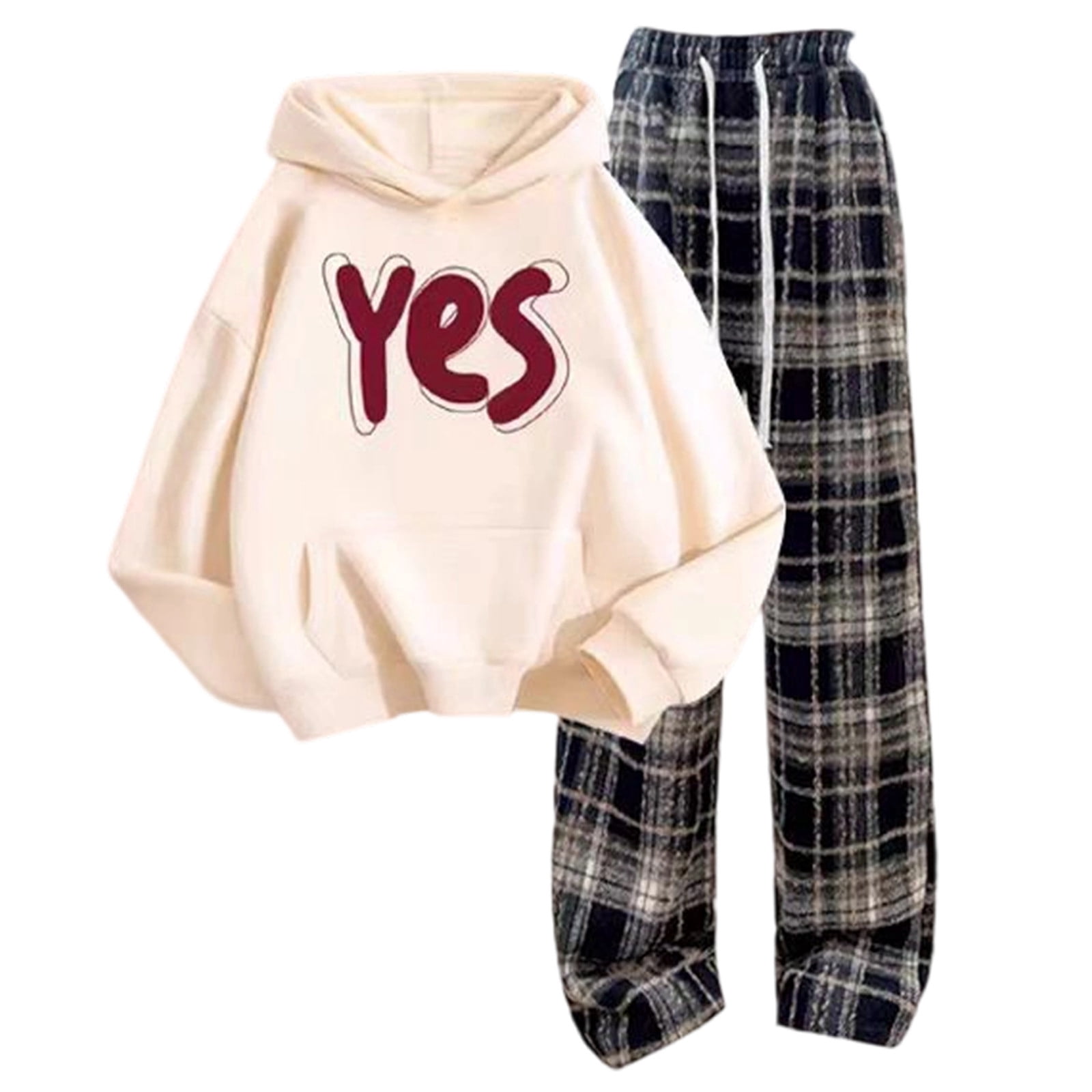 Kiijoy Teen Girls Tracksuit Casual Hoodie and Plaid Pants Outfits ...