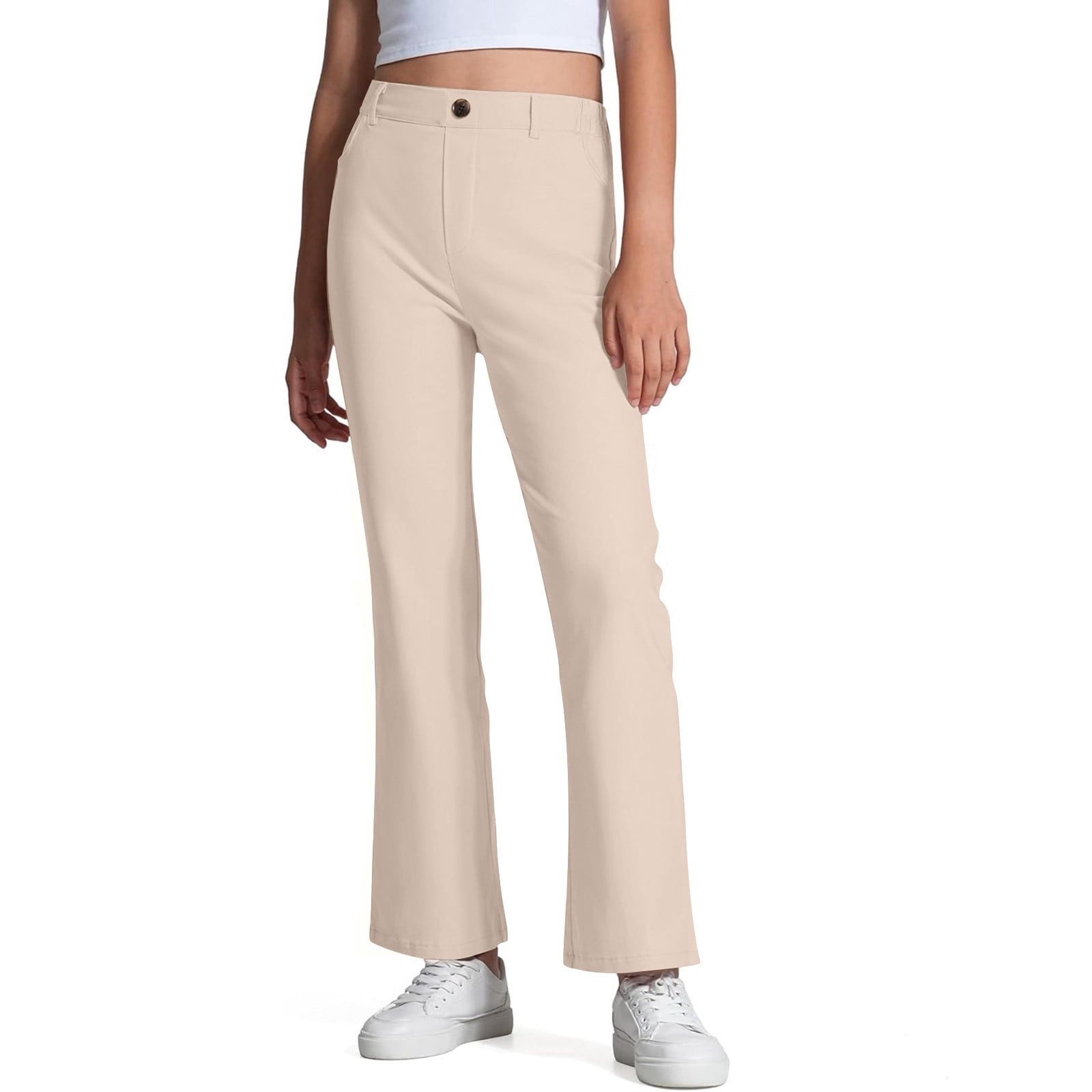 Kiijoy Teen Girls Straight Fit Pants School Uniform High Waisted Twill ...
