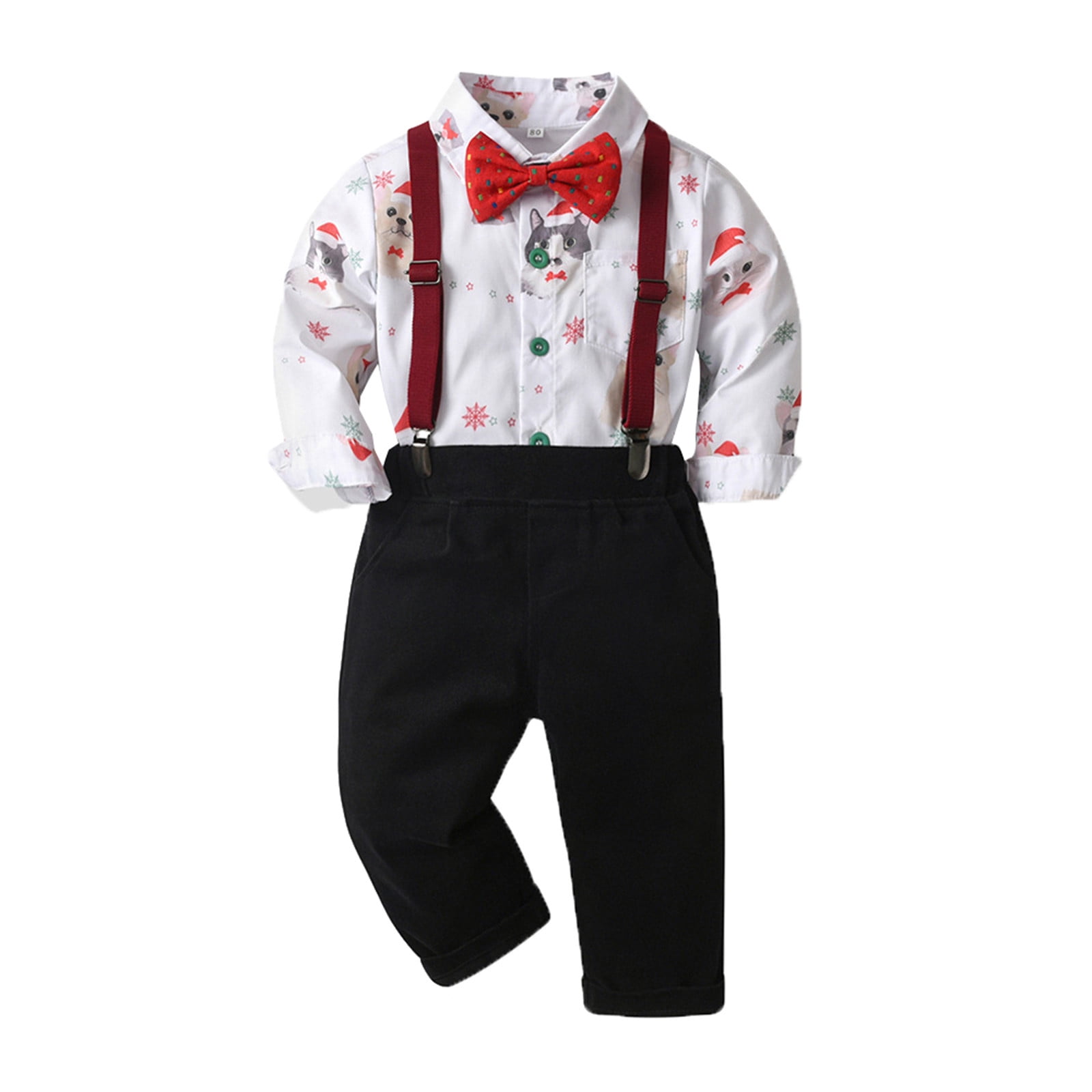 Kiijoy Toddler Boys Christmas Suit Cartoon Animal Prints Dress Shirt ...
