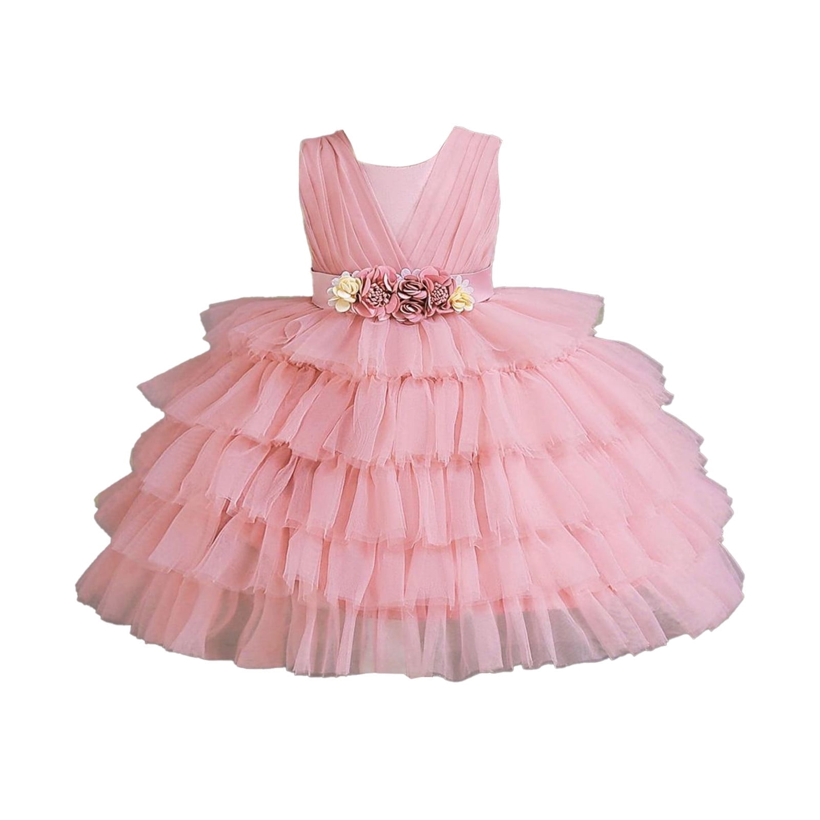 Kiijoy Toddler Girls Birthday Party Dress Flower Layered Princess Puffy ...