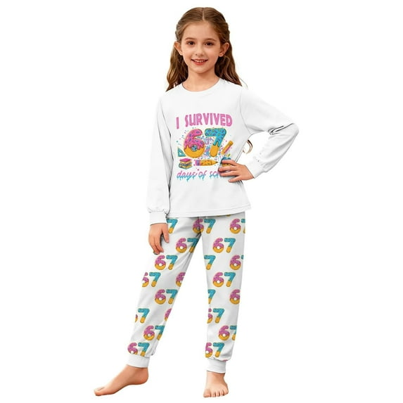 Kiijoy Toddler Girls Pajamas 6 7 Ice-Cream Print Long Sleeve Top Pants ...