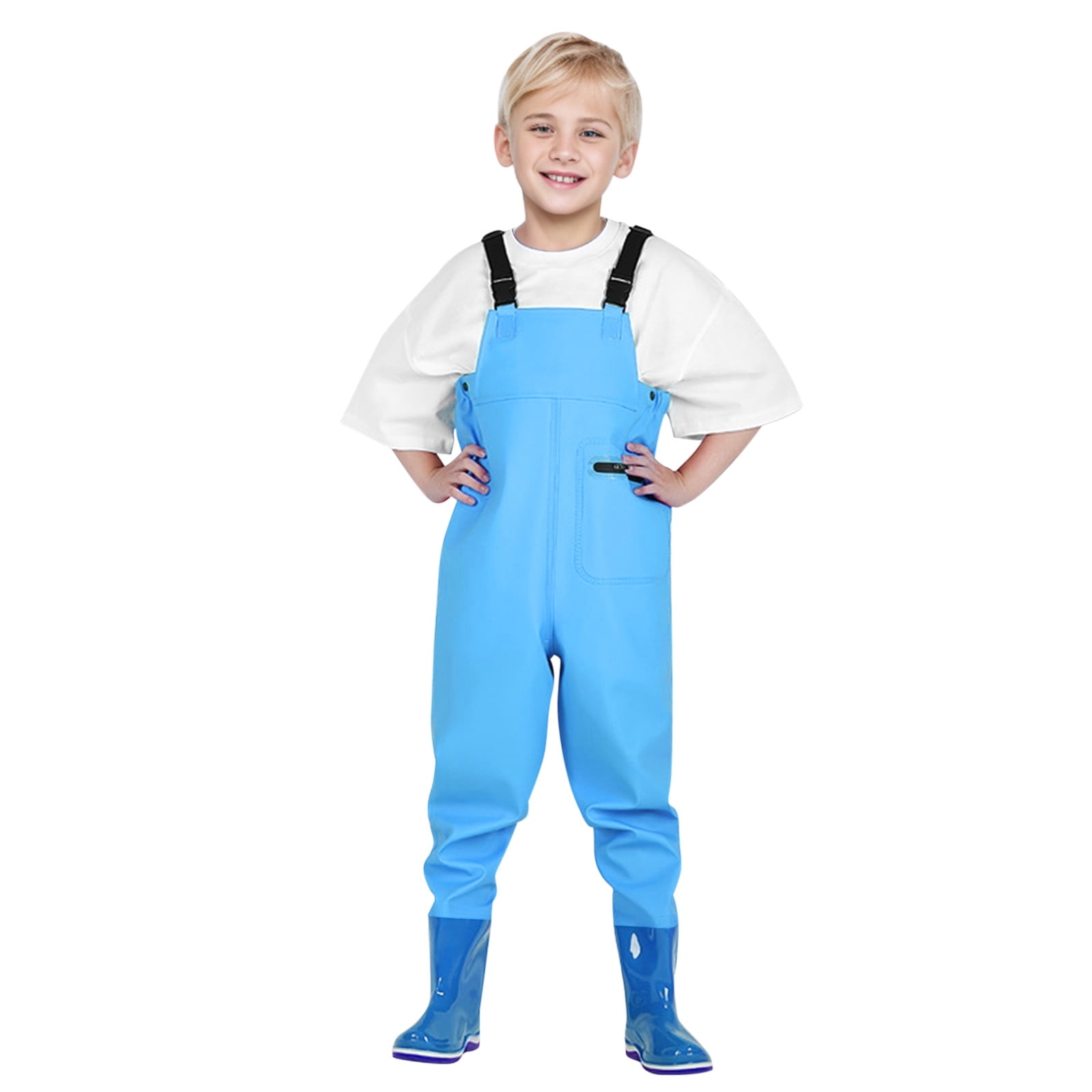Kiijoy Tween Boys Waterproof Overalls with Rain Shoes Water Strap ...