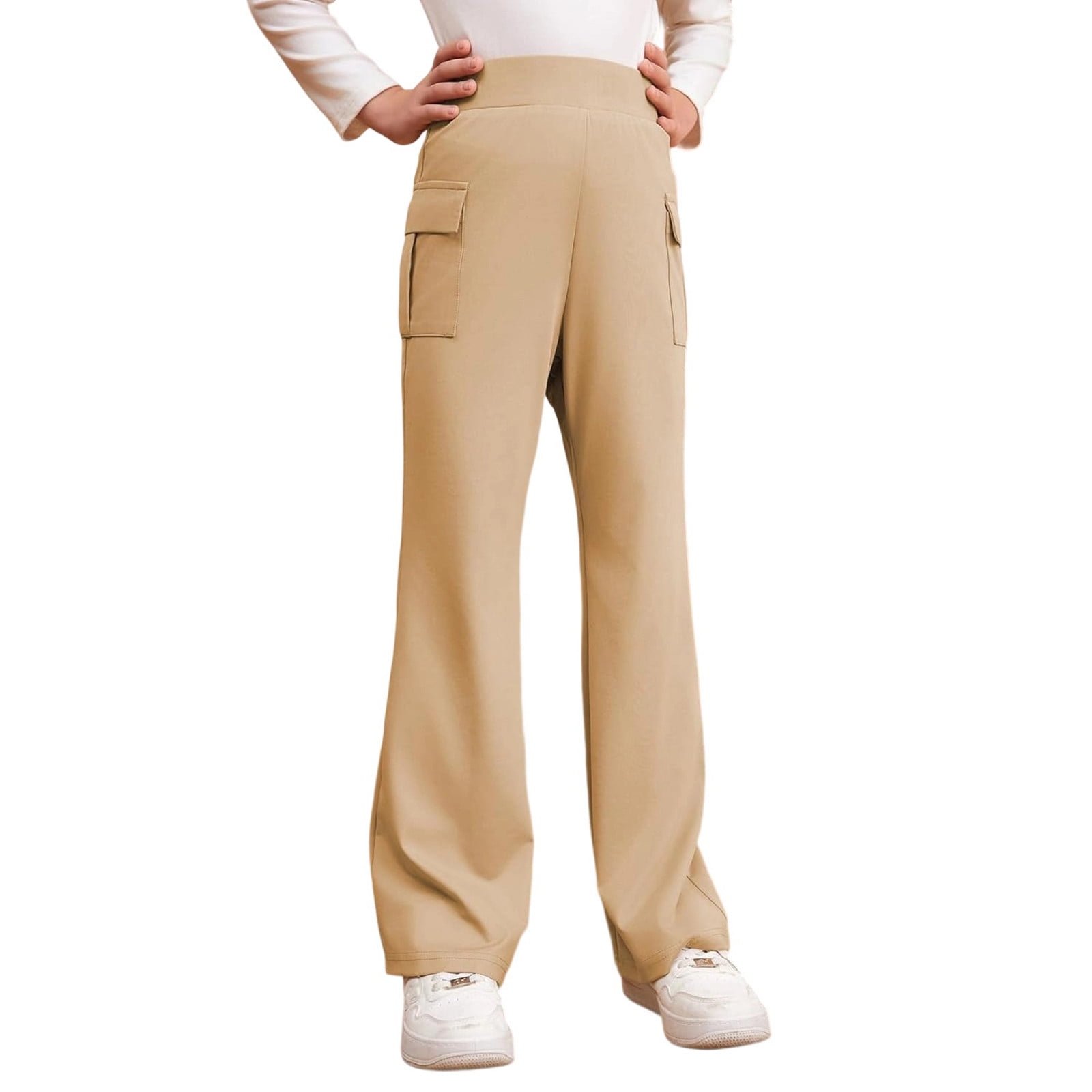 Kiijoy Tween Girls Uniform Pants Straight Leg High Waisted Pull On ...