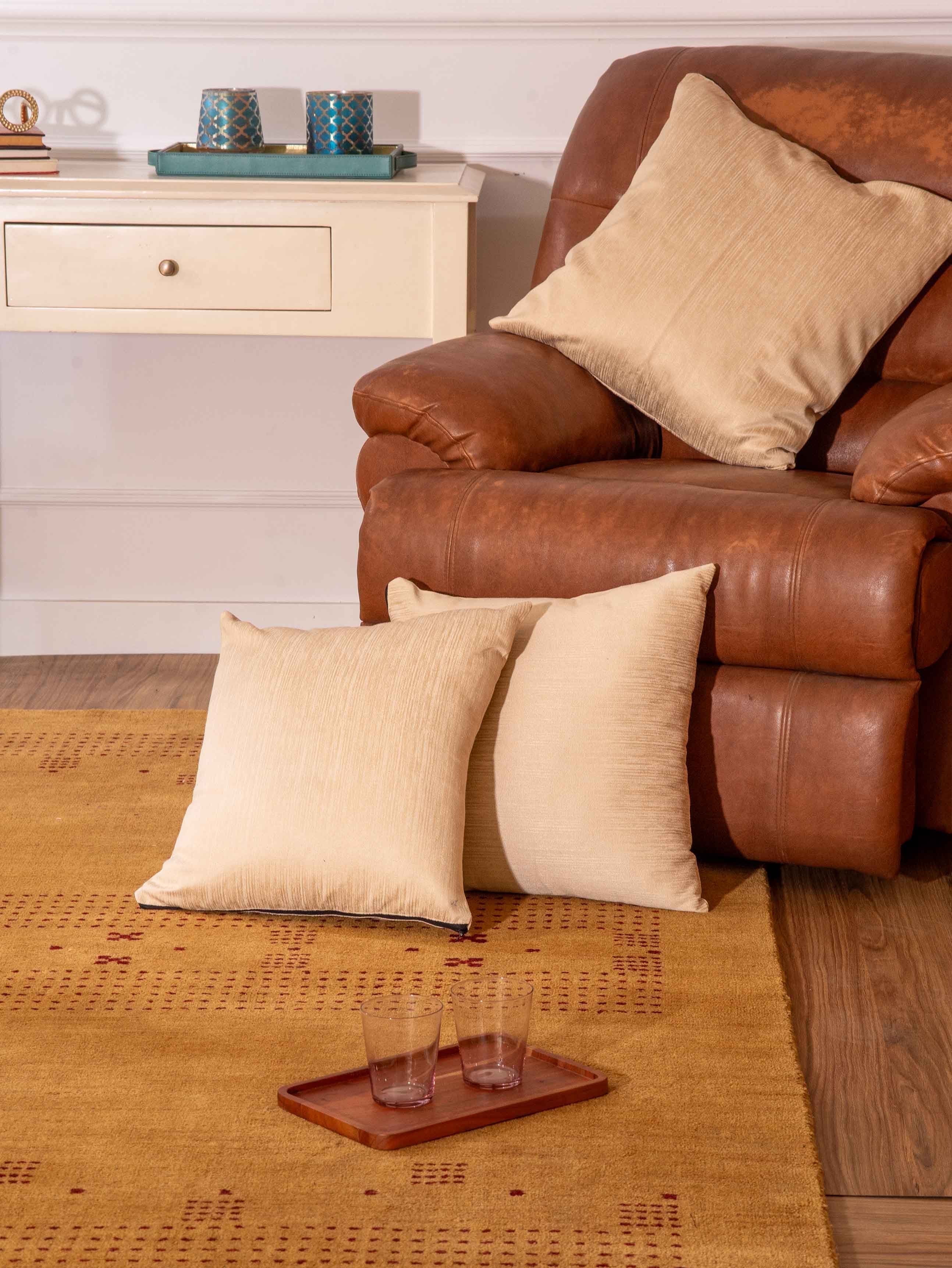 Kika Homes Decorative Cushion Covers, Poly Cotton, Modern Solid, Beige, 16"x16", Handmade, Pack ...