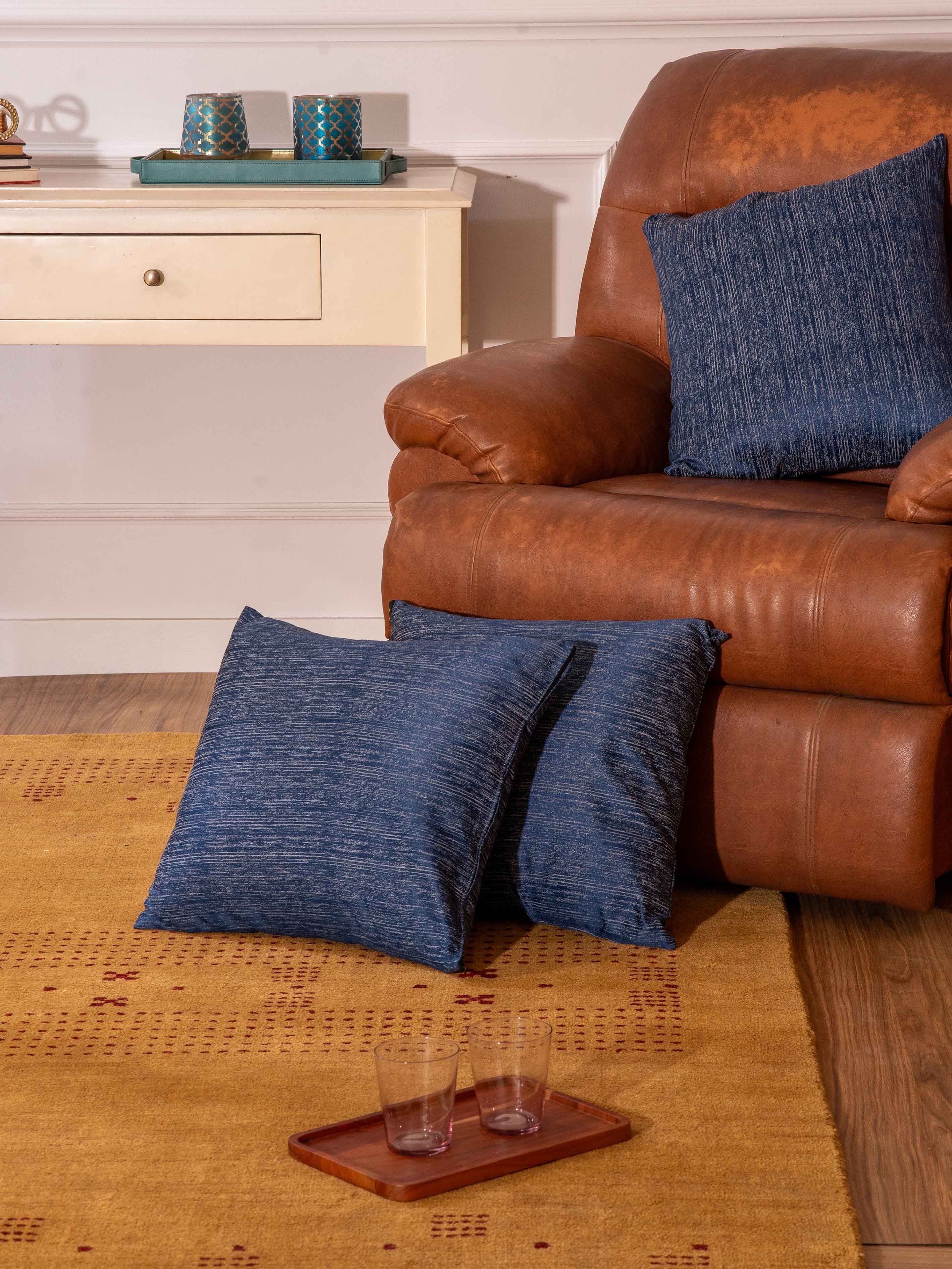 Kika Decorative Cushion Covers, Poly Cotton, Solid, Dark Blue, 24"x24 ...