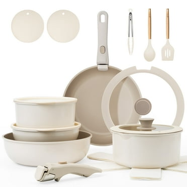 KIKCOIN 20 Pcs Pots and Pans Set Non Stick, Detachable Handle Cookware ...