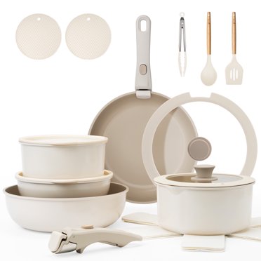 SENSARTE Pots and Pans Set Nonstick with Detachable Handles, 14pcs ...