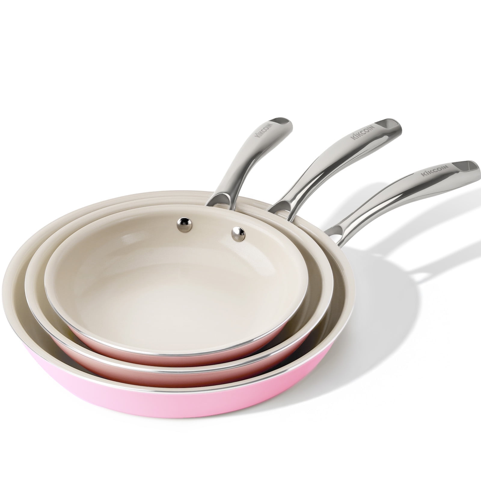 Kikcoin 3 Pack Nonstick Ceramic Frying Pan Set, Skillet Set with Stay ...