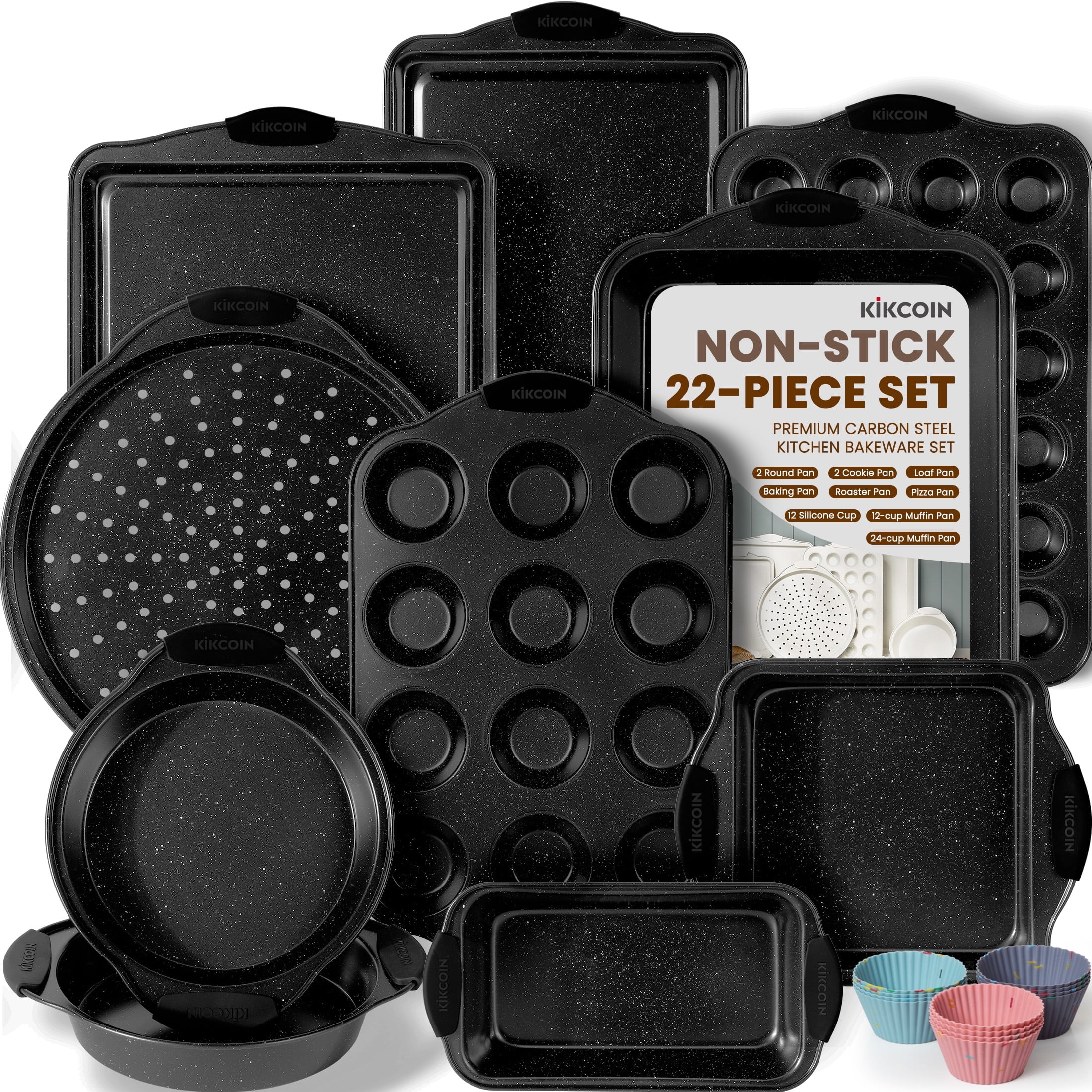 Kikcoin Bakeware Set, 21-Piece Baking Pans Set Carbon Steel Baking ...