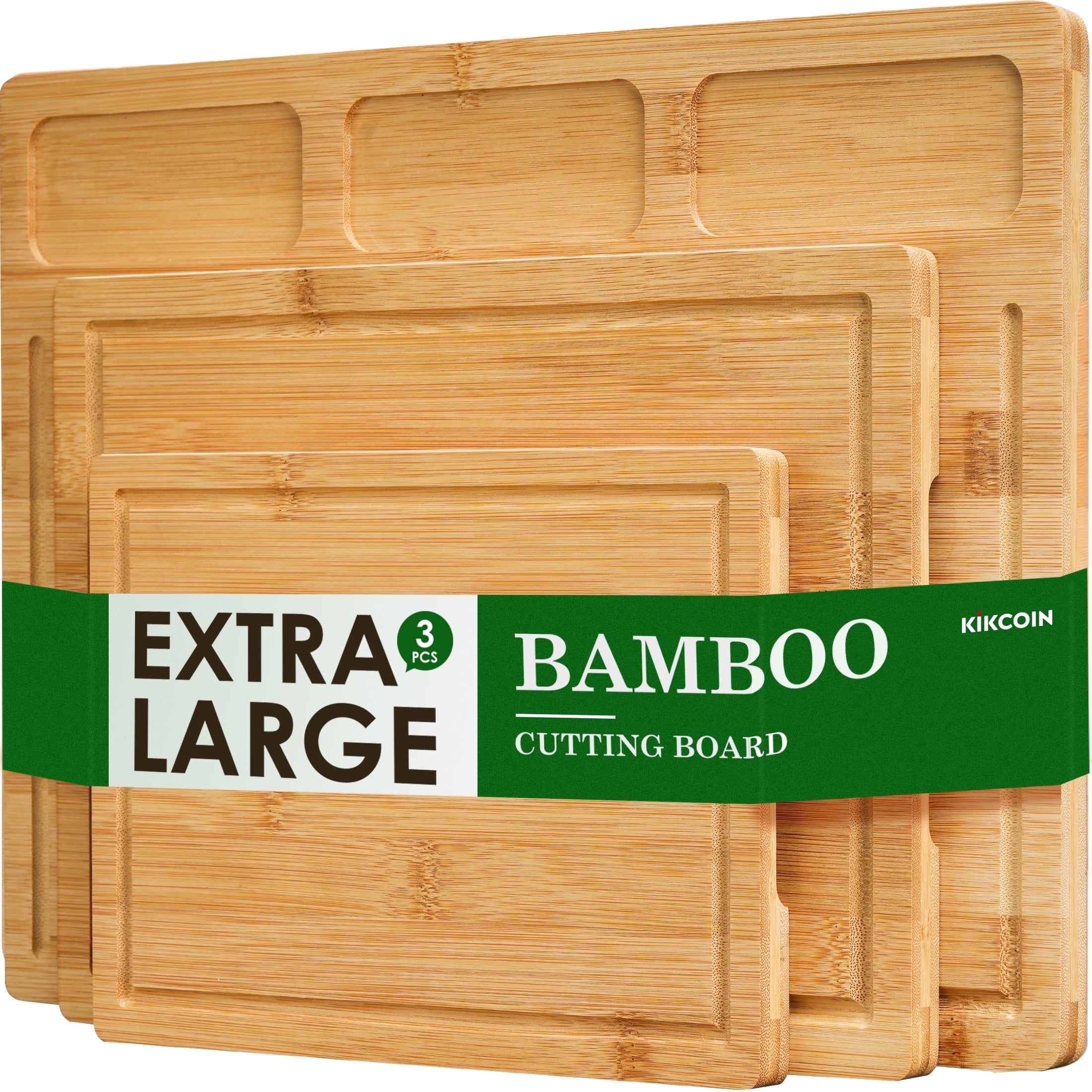 Kikcoin Cutting Board Set of 3, Bamboo Chopping Boards for Kitchen, Heavy Duty Wooden Serving ...