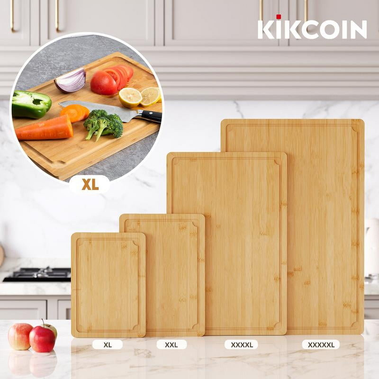 Kikcoin Extra Large Wooden Cutting Board with Handle,Chopping Block,Deep Juice Groove,Serving ...