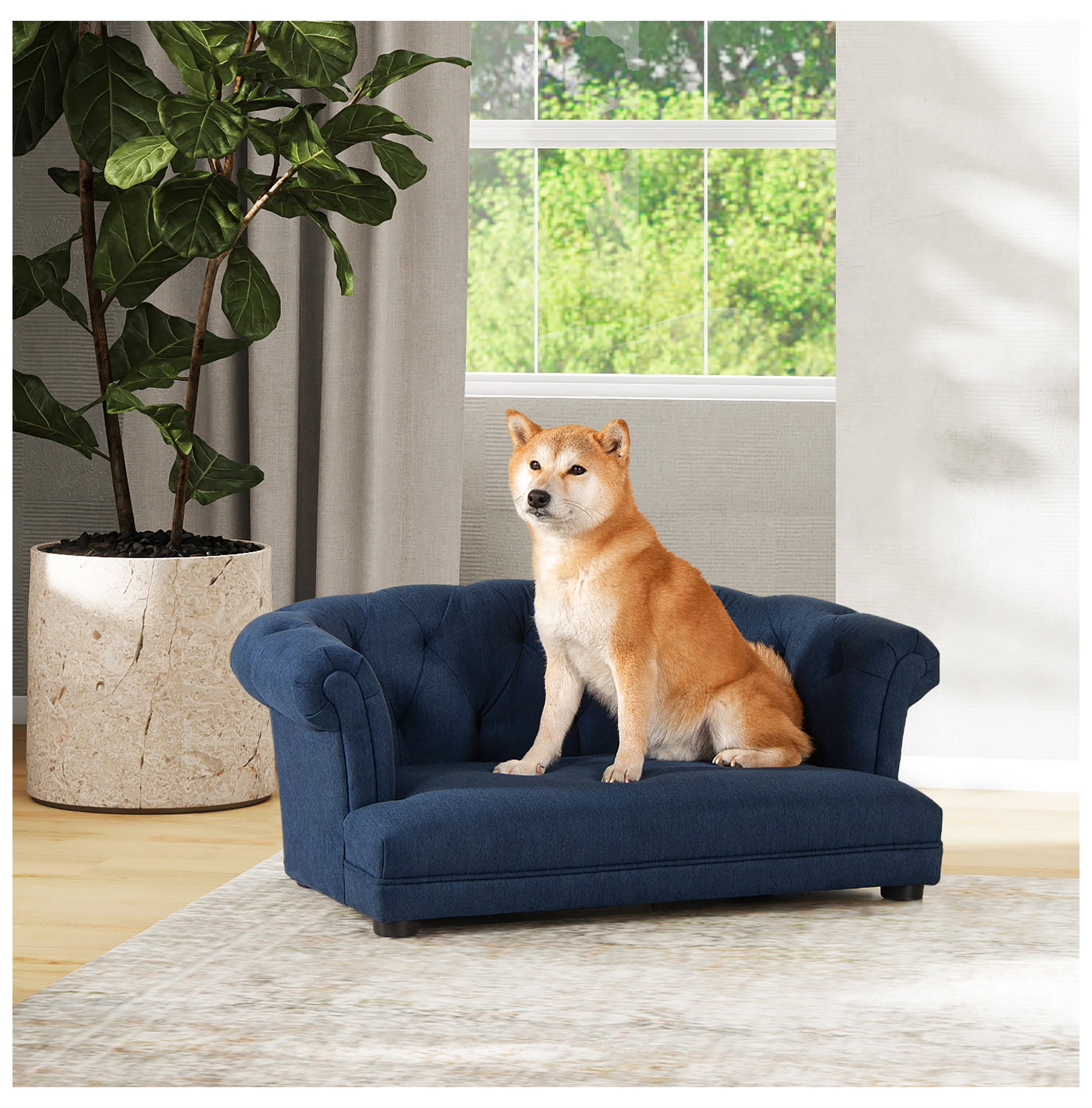 Kiki 36.5" Chesterfield Dog Sofa Bed, Medium, Pacific Blue Stain Resistant High Performance ...