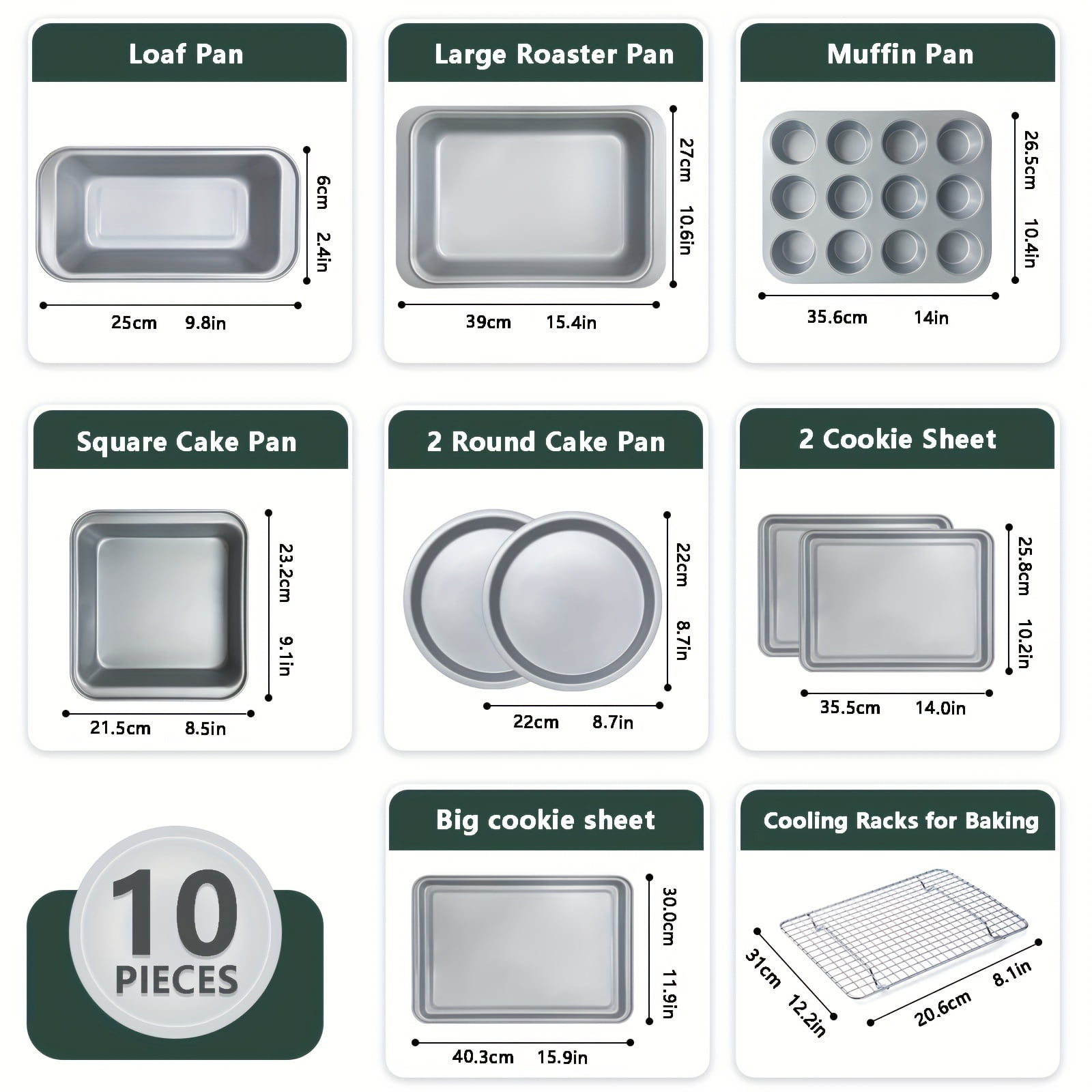 KikiMK 10pcs Baking Pans Set Nonstick Professional Kitchen Bakeware ...