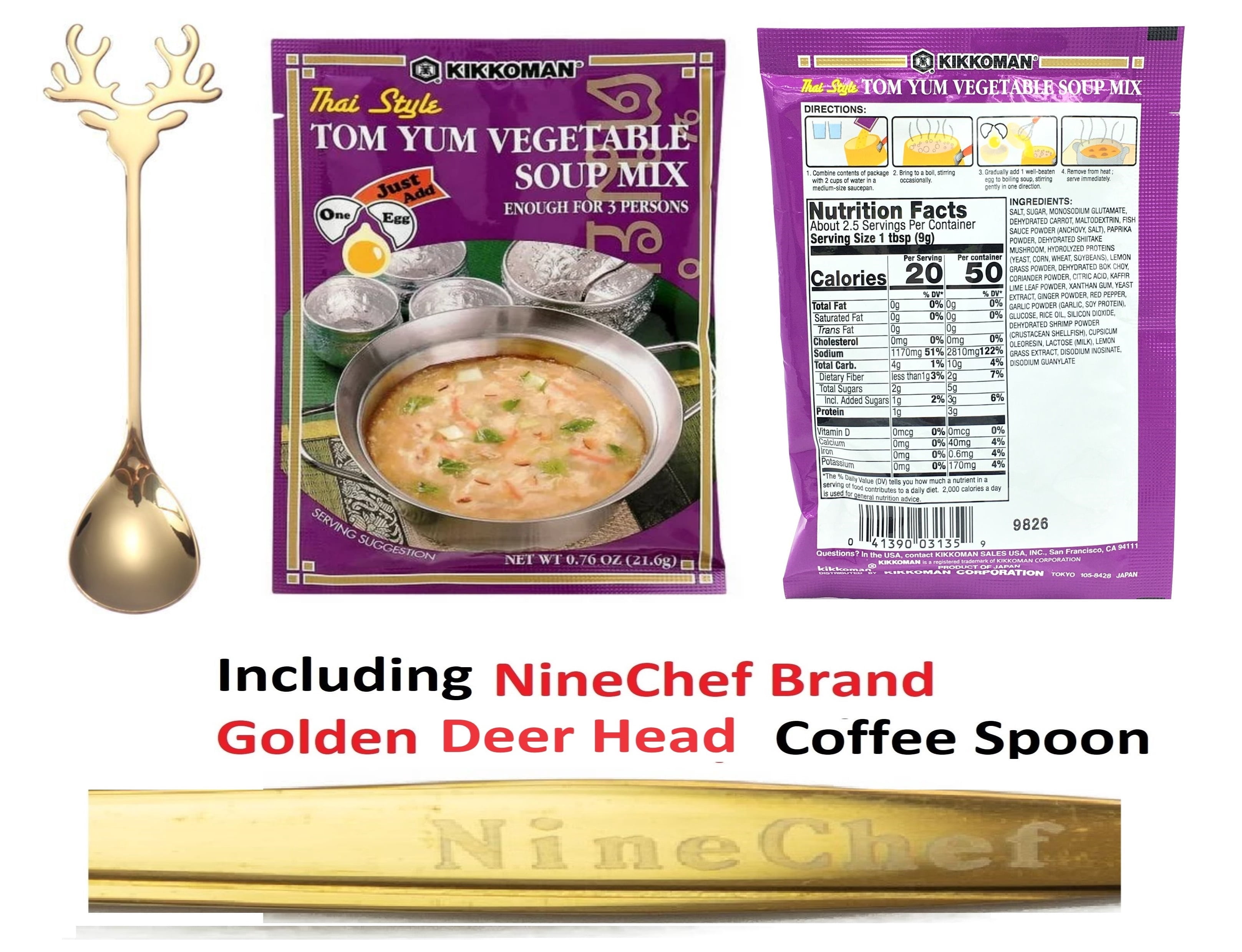 Kikkoman Thai Style Tom Yum Vegetable Soup Mix (Pack 1) Plus NineChef ...