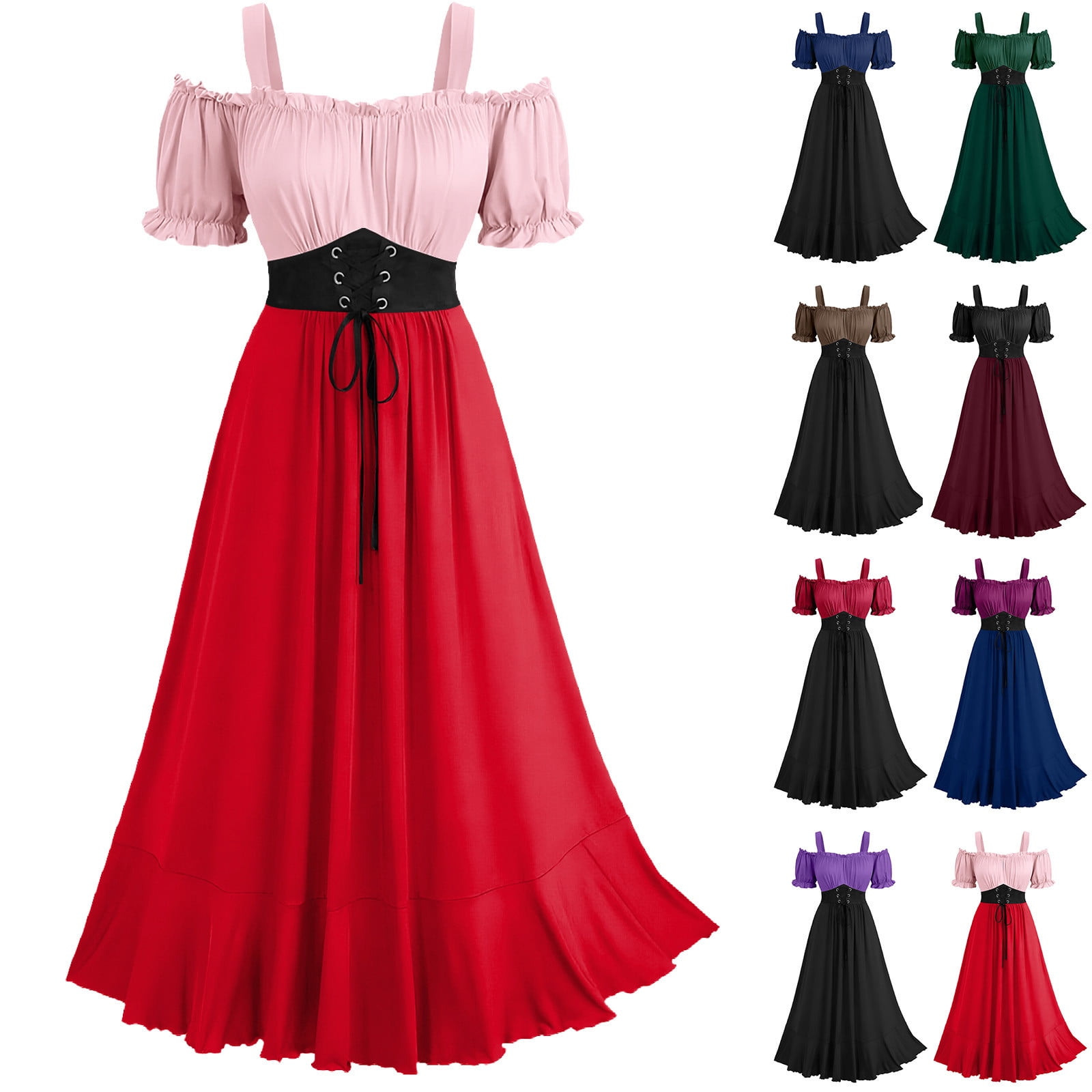Kilaqueen Color Patchwork Womens Renaissance Dress Vintage Medieval ...