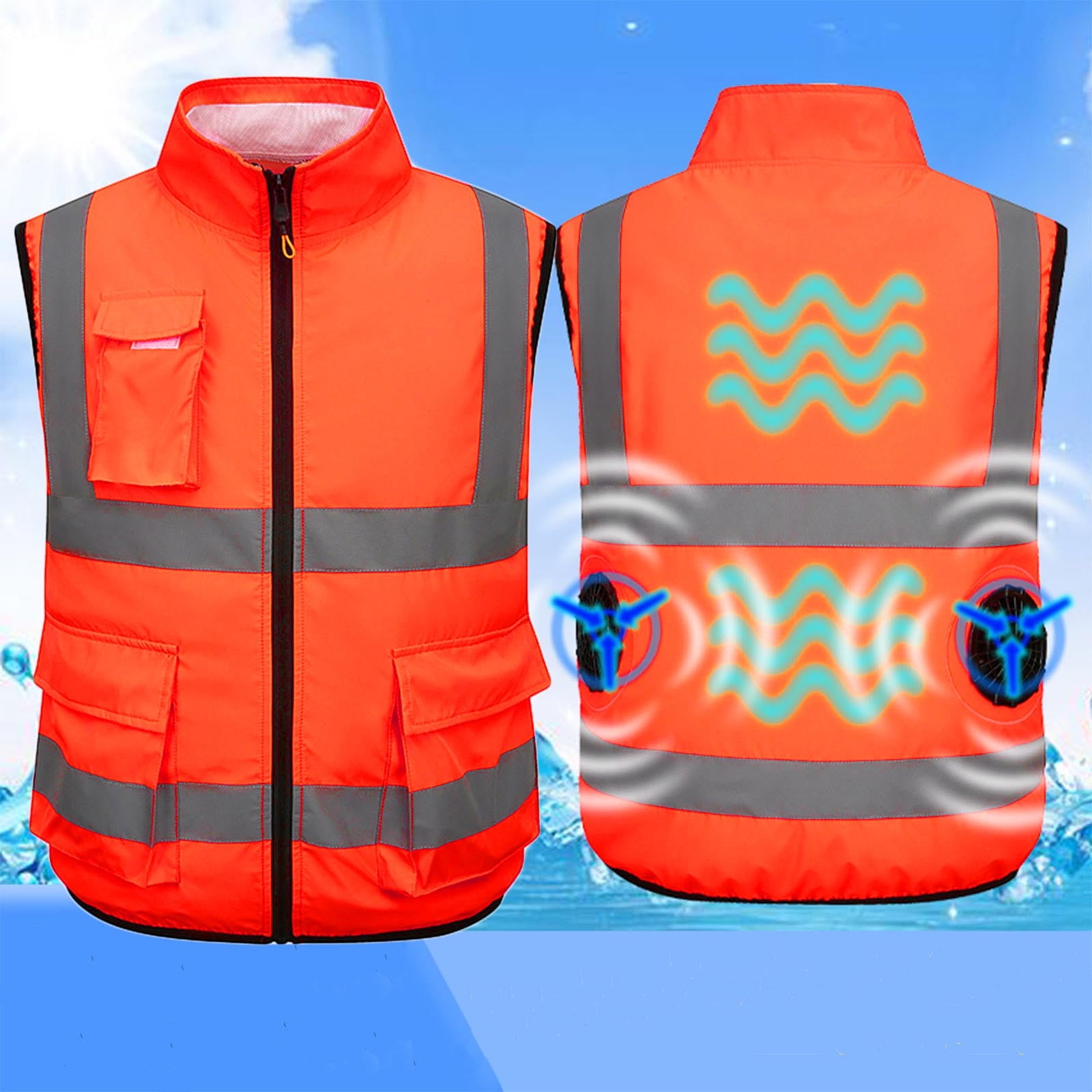 Kilaqueen Cooling Safety Vest with 2 Fans for Men High Visibility ...