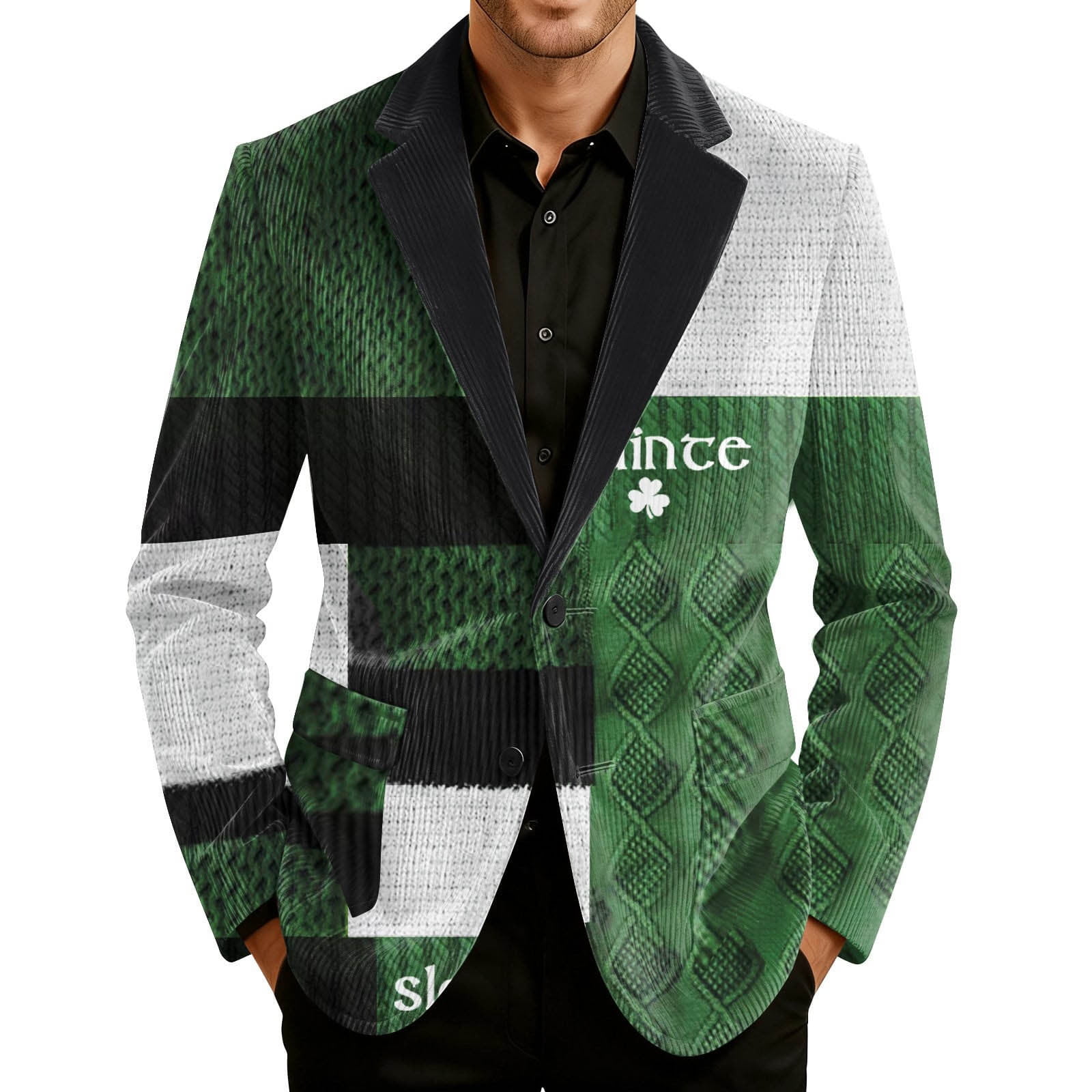 Kilaqueen Corduroy Blazer for Men St Patricks Day Single-Breasted Notch ...