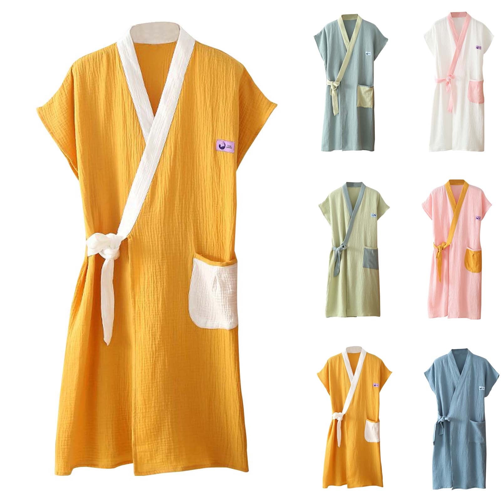 Kilaqueen Cotton Robe for Women Sleeveless Gauze Bathrobe Mid Length ...
