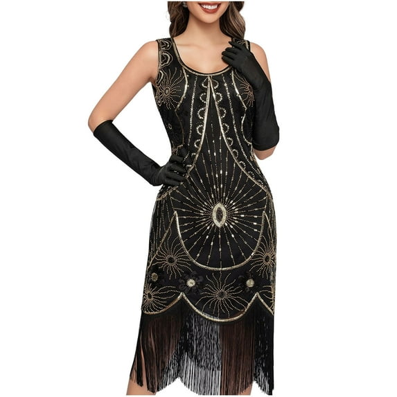 Kilaqueen Dresses for Women Vintage Skparkly Sequin Beaded Tassels Off ...