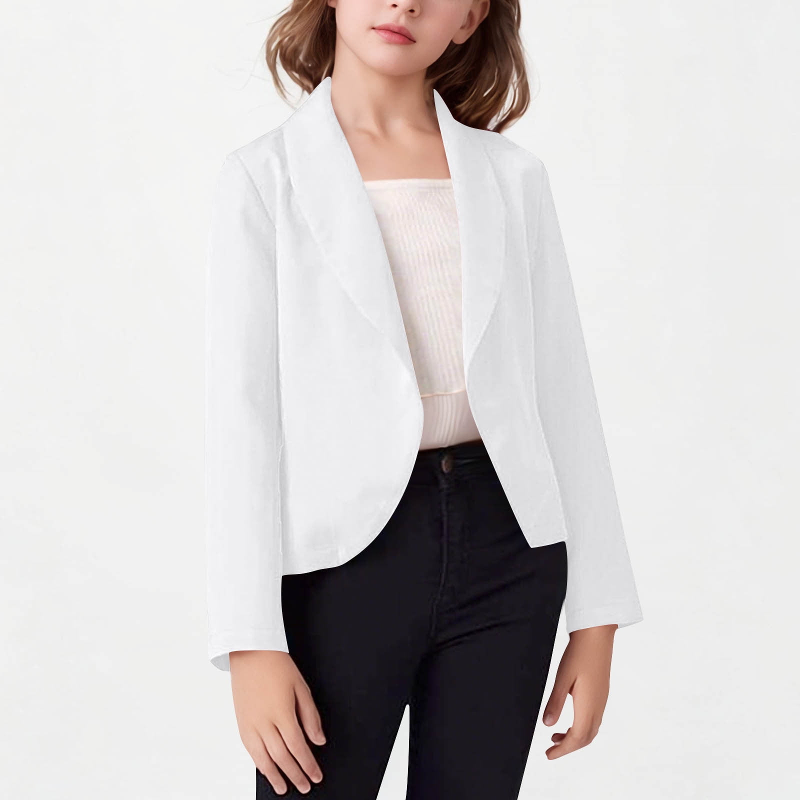 Kilaqueen Girls Blazer Jacket Solid Color Lapel Suit Coat Lightweight ...