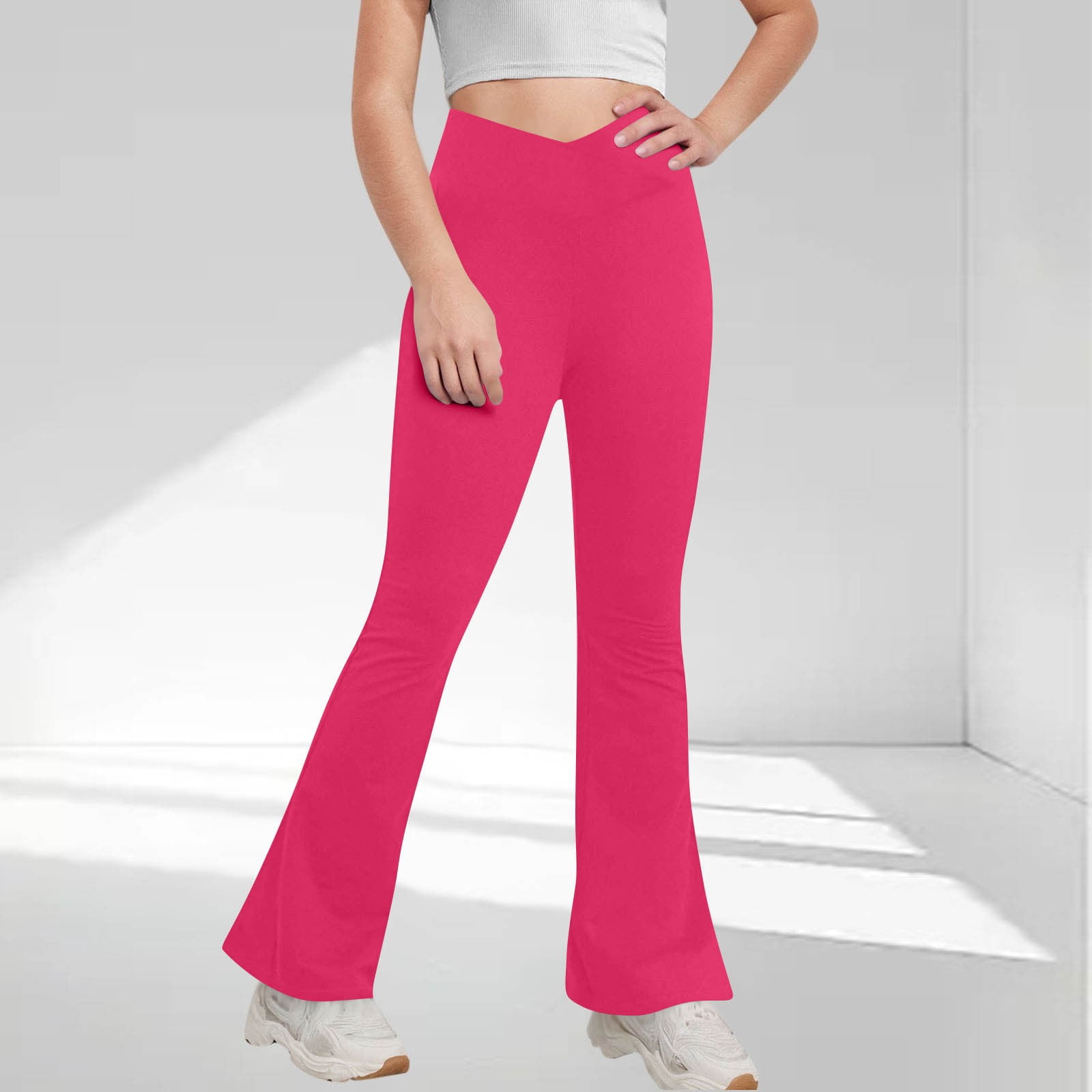 Kilaqueen Girls Flare Leggings V Crossover High Waisted Yoga Pants Kids ...