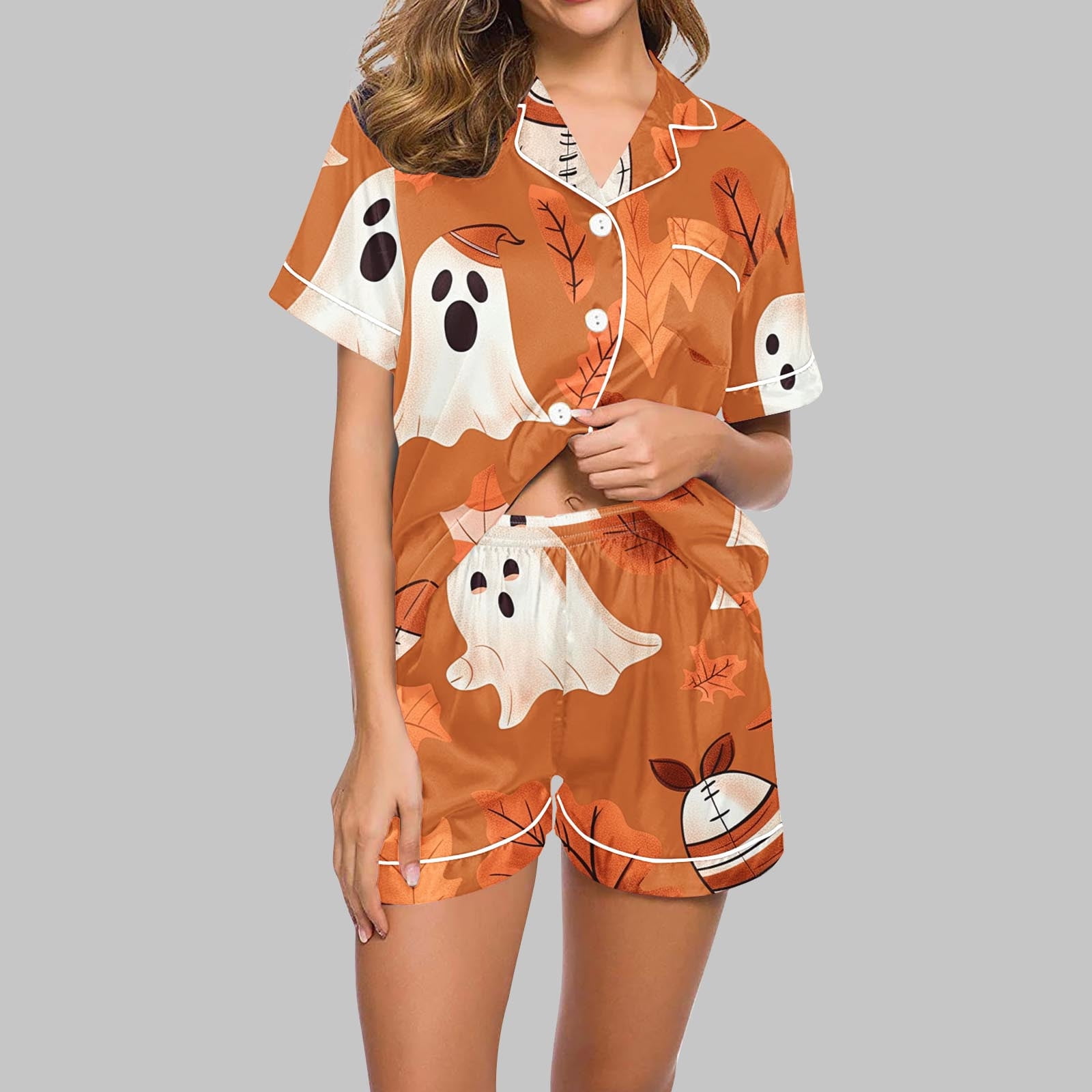 Kilaqueen Halloween Fall Pajamas for Women Cute Ghost Graphic 2 Piece ...