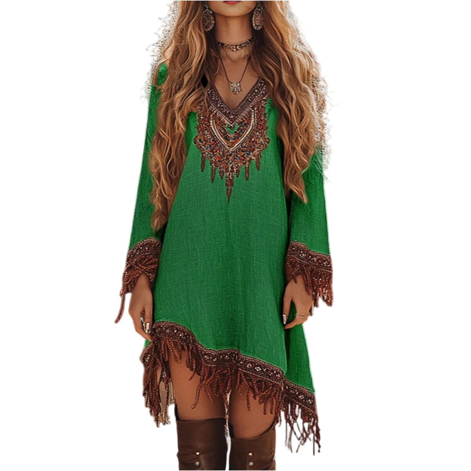 Kilaqueen Long Sleeve Dress for Women Western Floral Printed V Neck ...