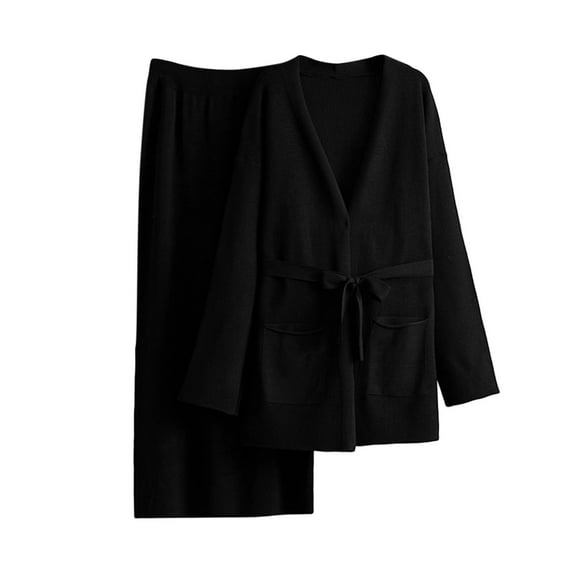 Kilaqueen Matching Sets Women Clothing V-Neck Long-Sleeve Knit Caidigan ...