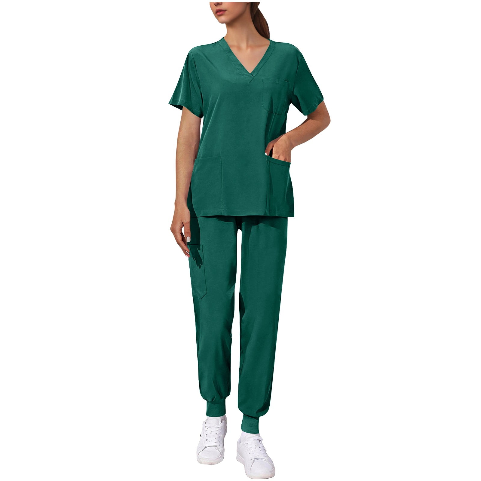 Kilaqueen Medical Scrubs for Women Set V-Neck Scrub Top & Jogger Pants ...