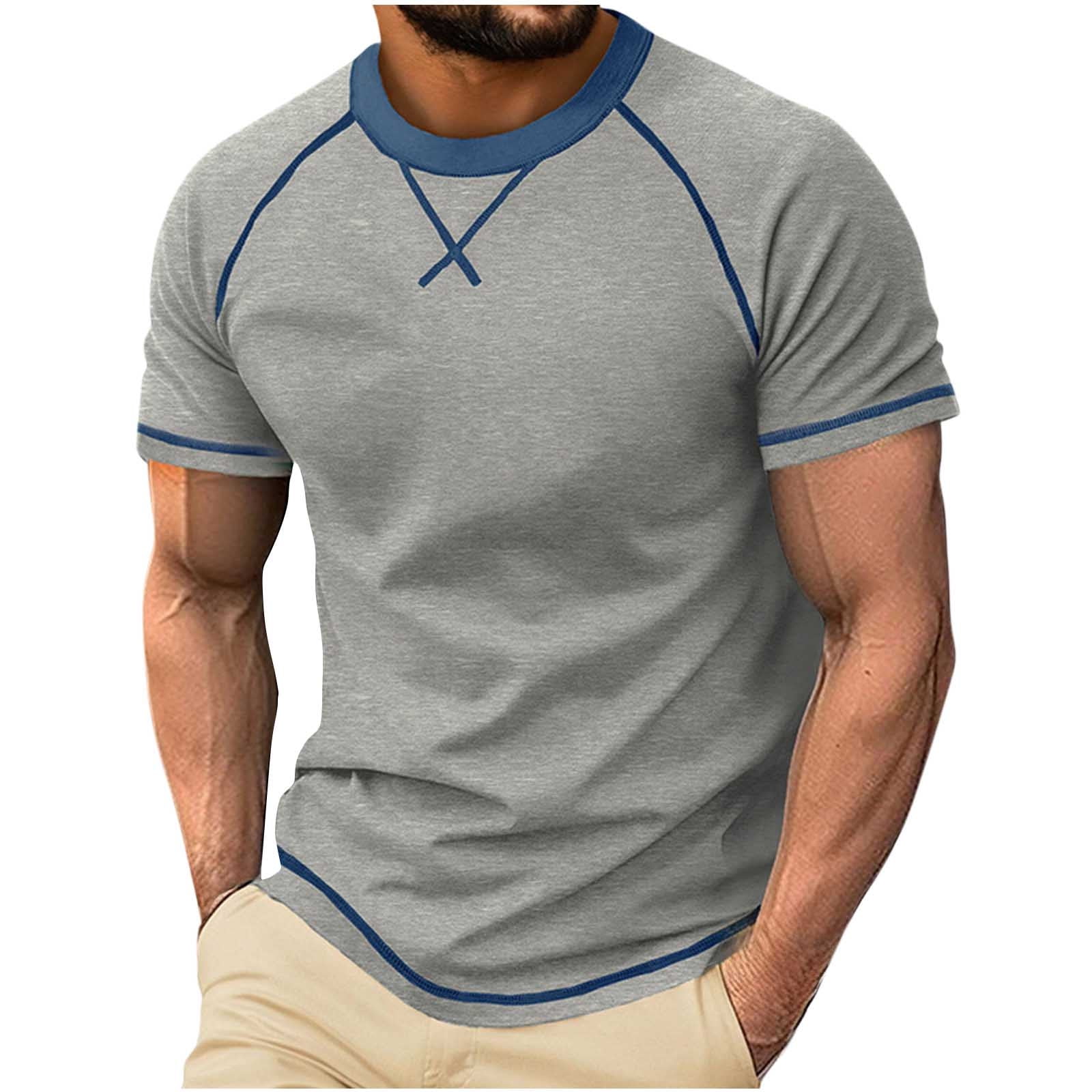 Kilaqueen Men's Shirts Short Sleeve Crew Neck Muscle Pullover Tops ...