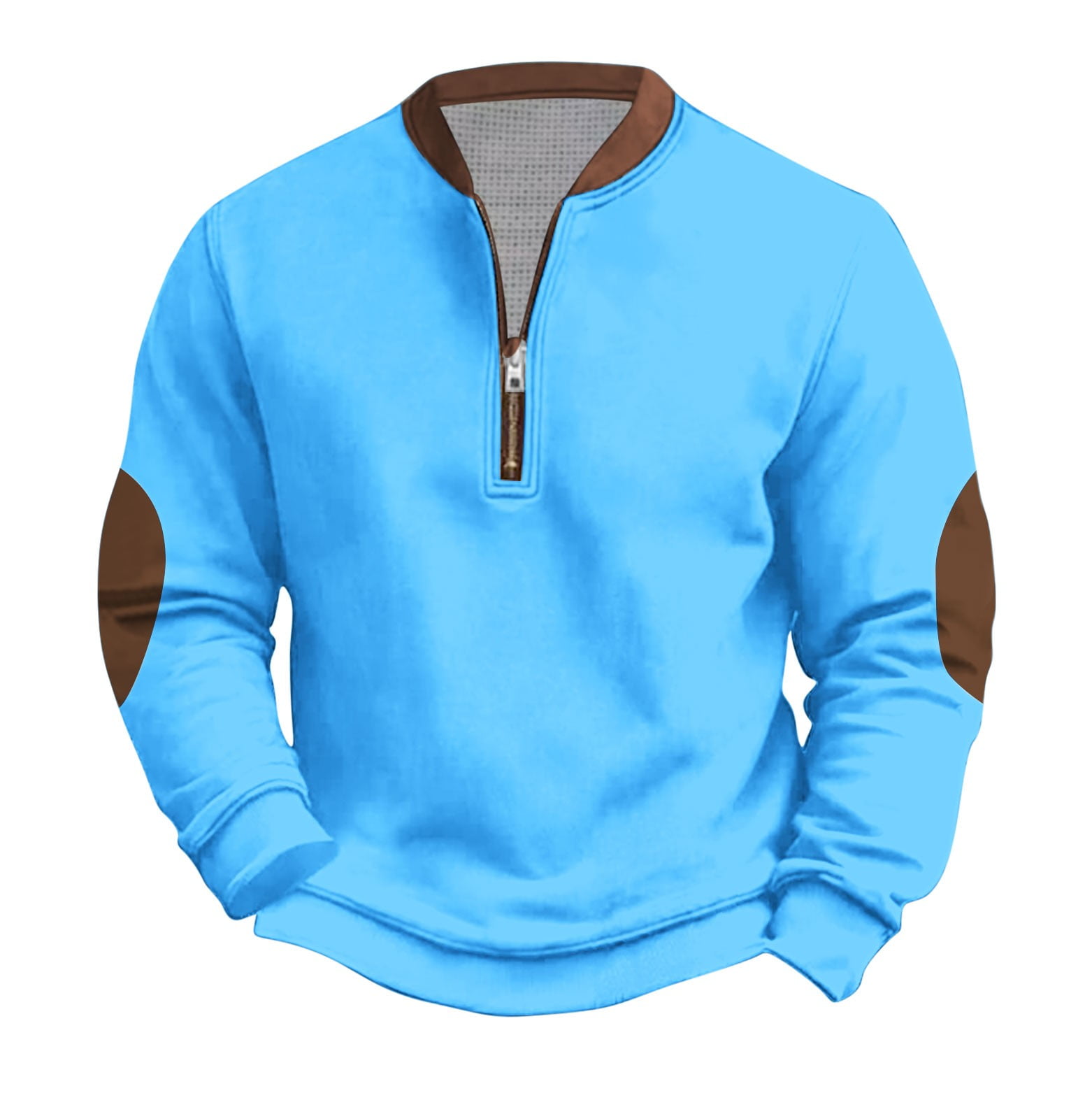 Kilaqueen Mens Quarter Zip Sweater Metal Zipper Crew Neck Long Sleeve ...