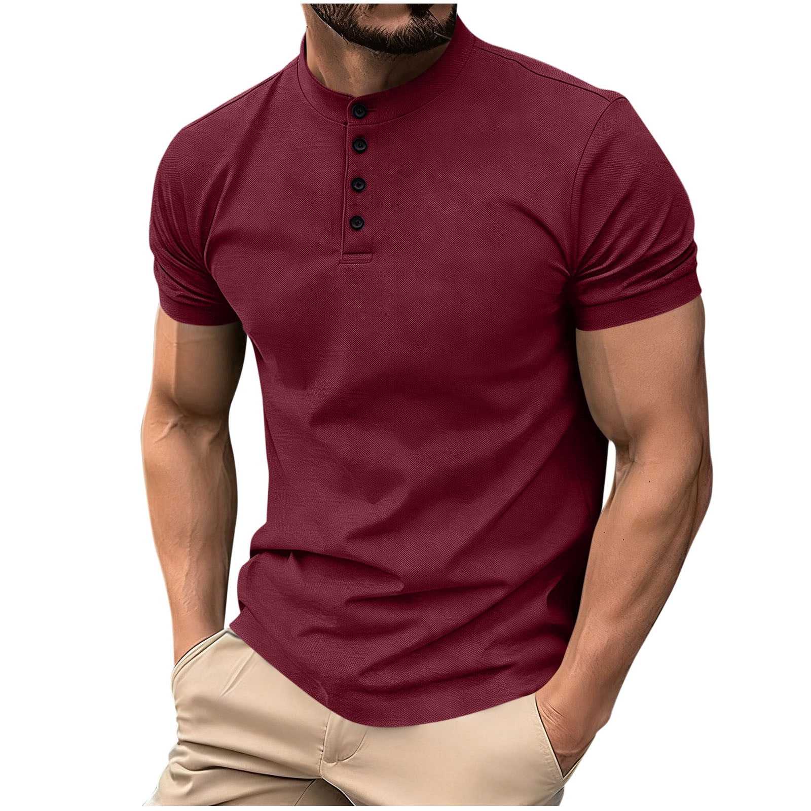Kilaqueen Mens Shirts Henley Crew Neck Short Sleeve Muscle Pullover ...