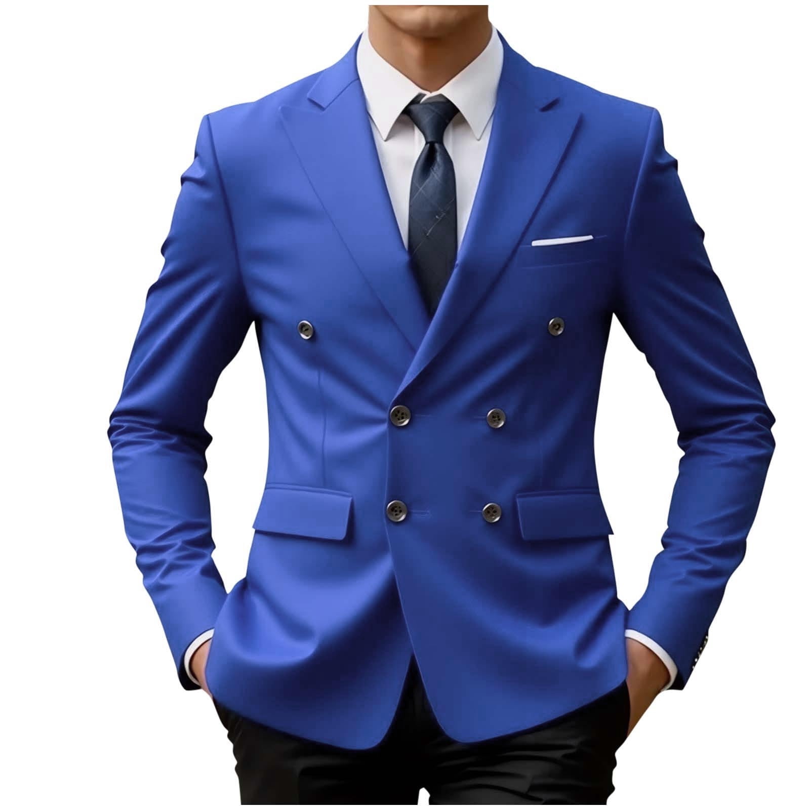 Kilaqueen Mens Suit Jacket Solid-Color Business Double Breasted Classic ...