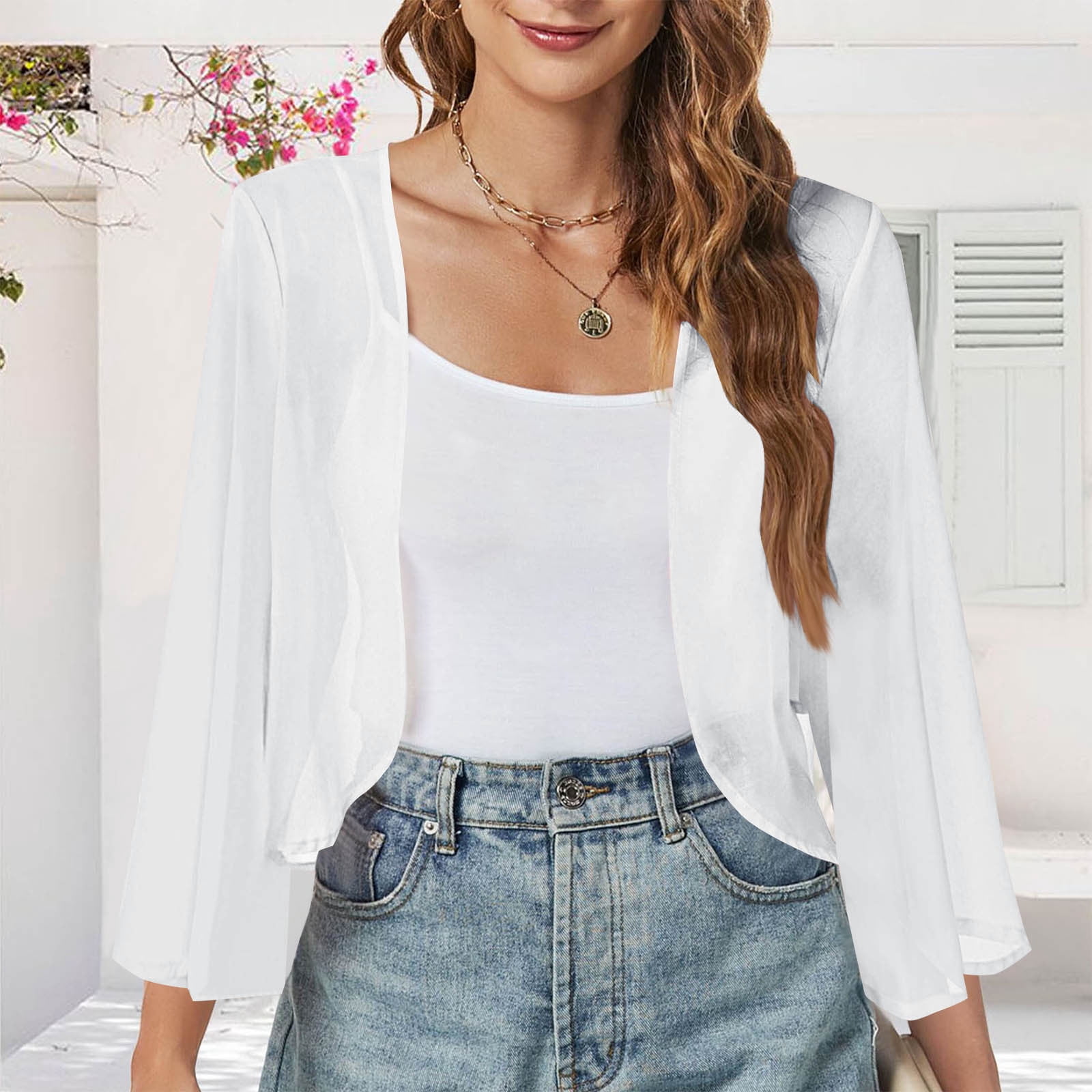 Kilaqueen Open Front Cardigan for Women Summer Sheer Cover Up Top Shrug ...