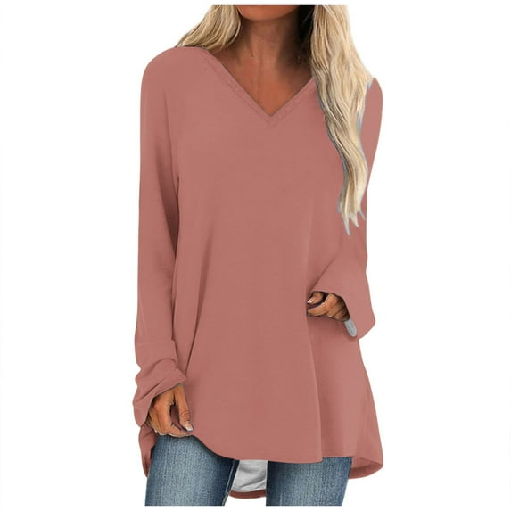 Kilaqueen Oversized Womens Tops Long Sleeve V Neck Basic Flowy Pullover ...
