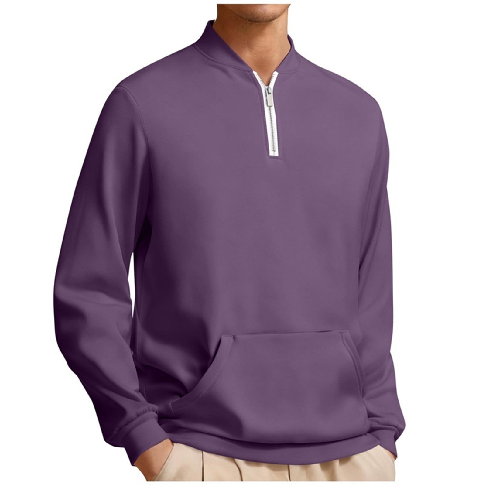 Kilaqueen Quarter Zip Sweatshirt for Men Long Sleeve Solid Color ...